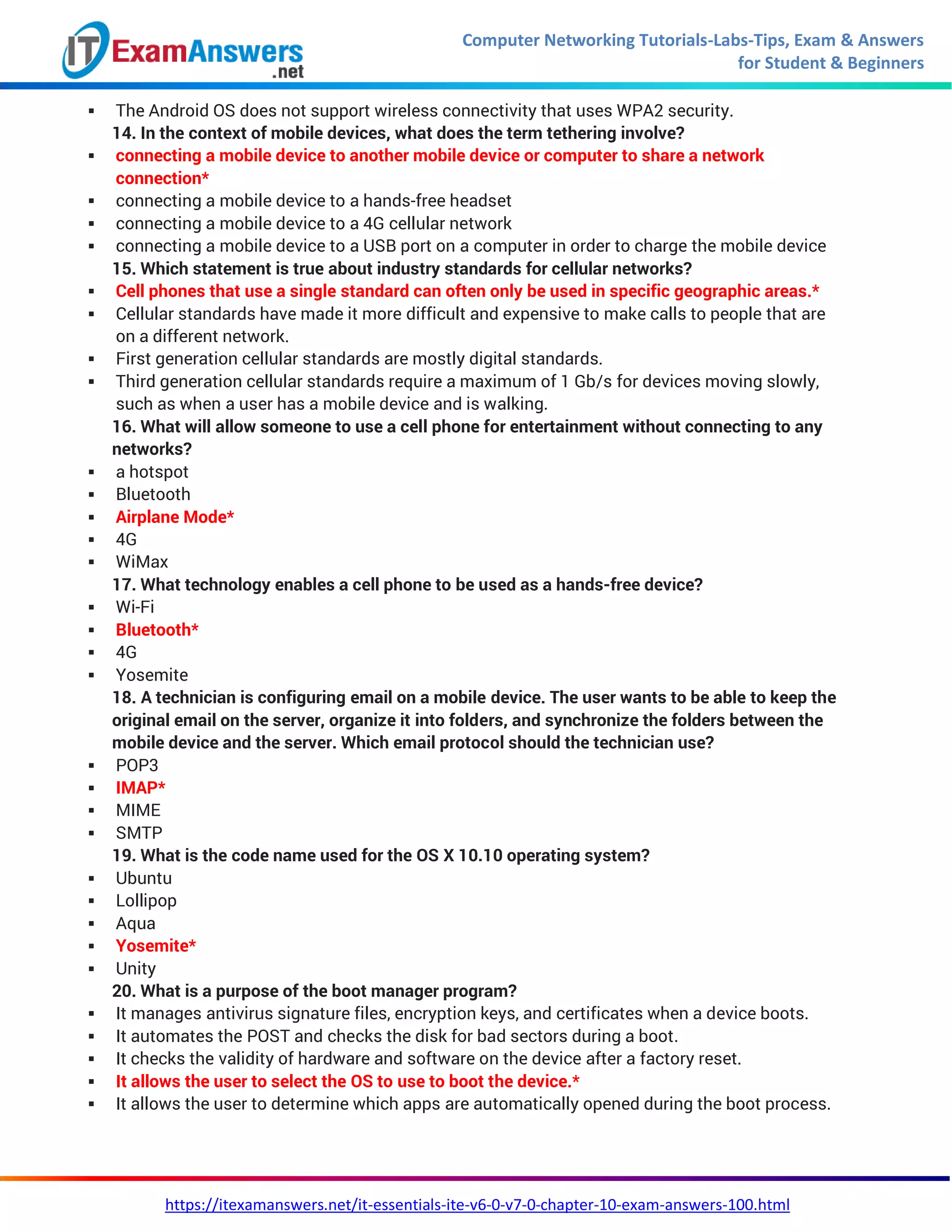 IT Essentials (Version 7.0) - ITE Chapter 10 Exam Answers | PDF