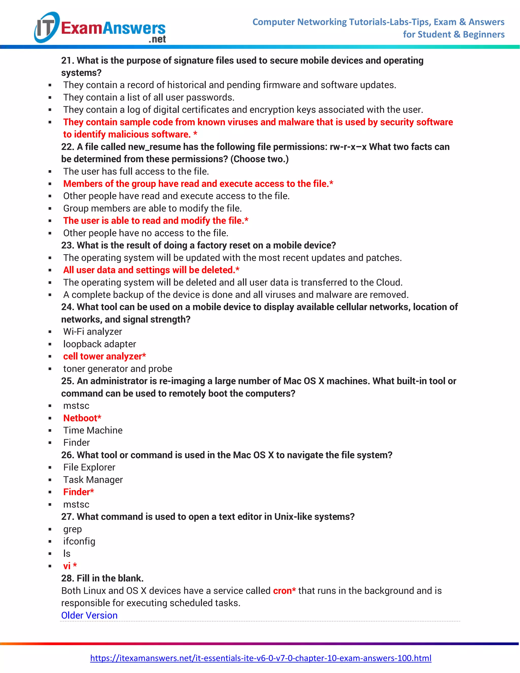 IT Essentials (Version 7.0) - ITE Chapter 10 Exam Answers | PDF