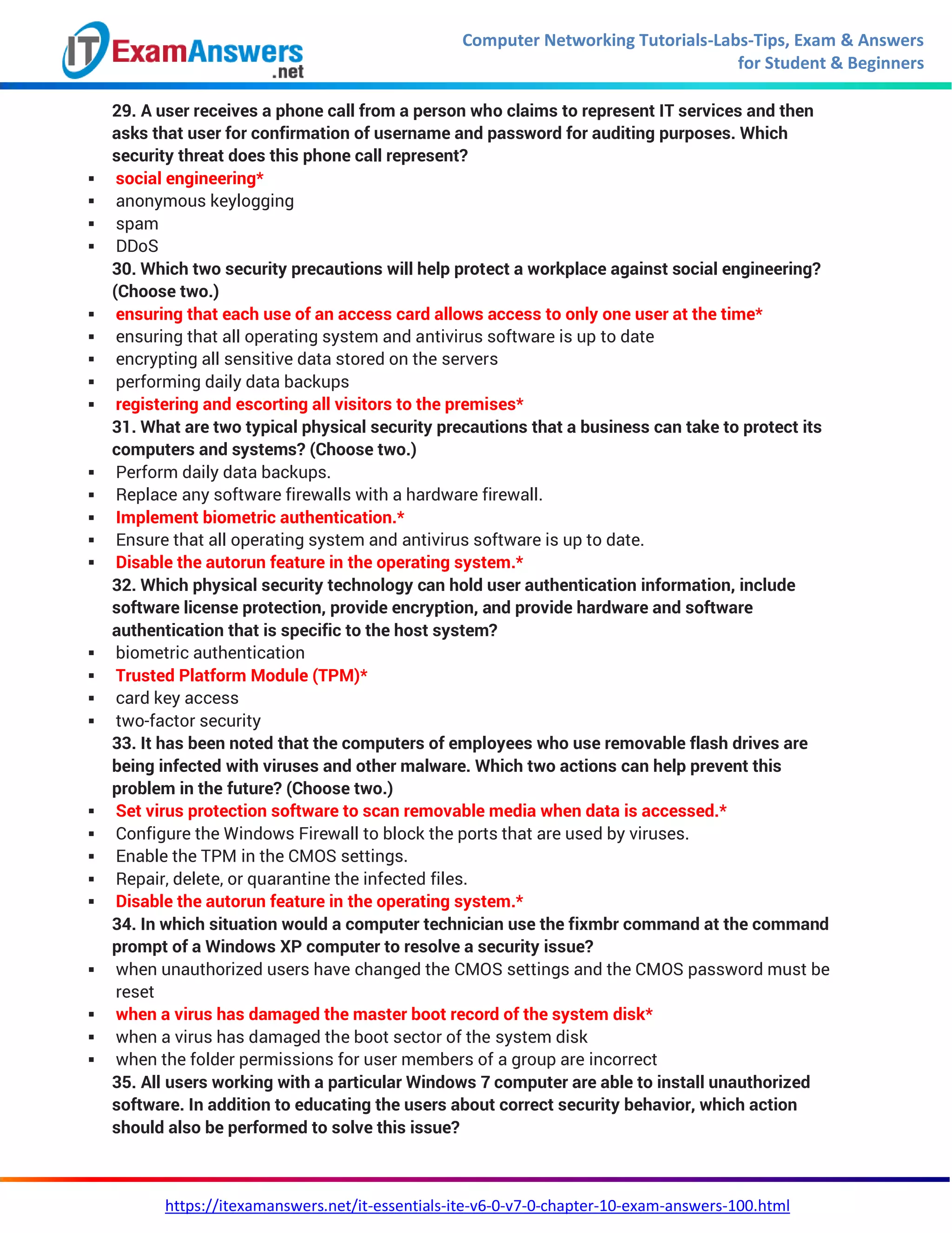 IT Essentials (Version 7.0) - ITE Chapter 10 Exam Answers | PDF