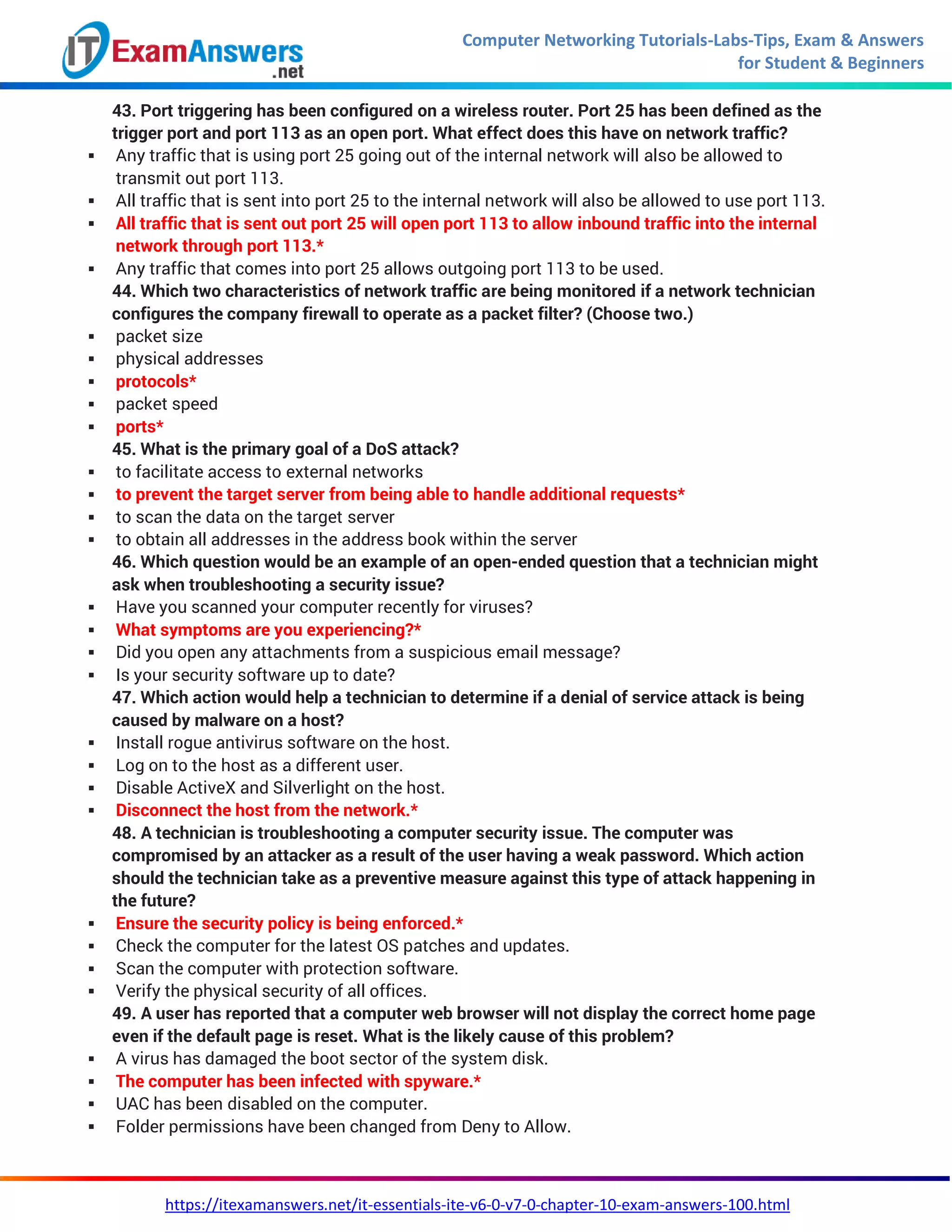 IT Essentials (Version 7.0) - ITE Chapter 10 Exam Answers | PDF