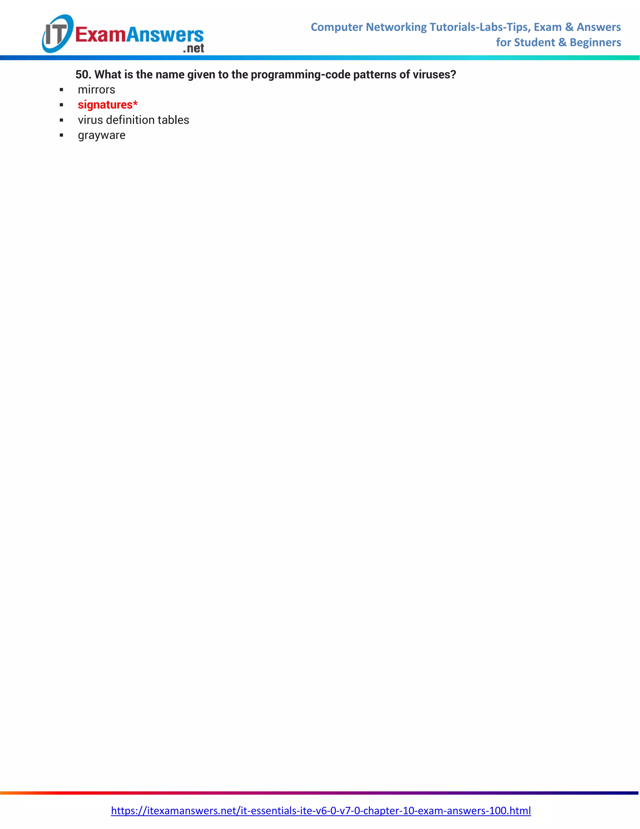IT Essentials (Version 7.0) - ITE Chapter 10 Exam Answers | PDF