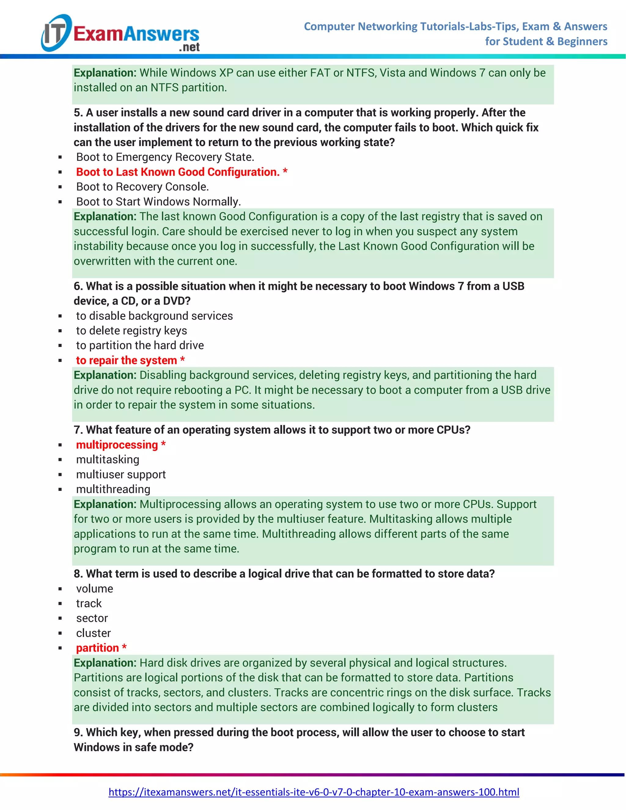 IT Essentials (Version 7.0) - ITE Chapter 10 Exam Answers | PDF