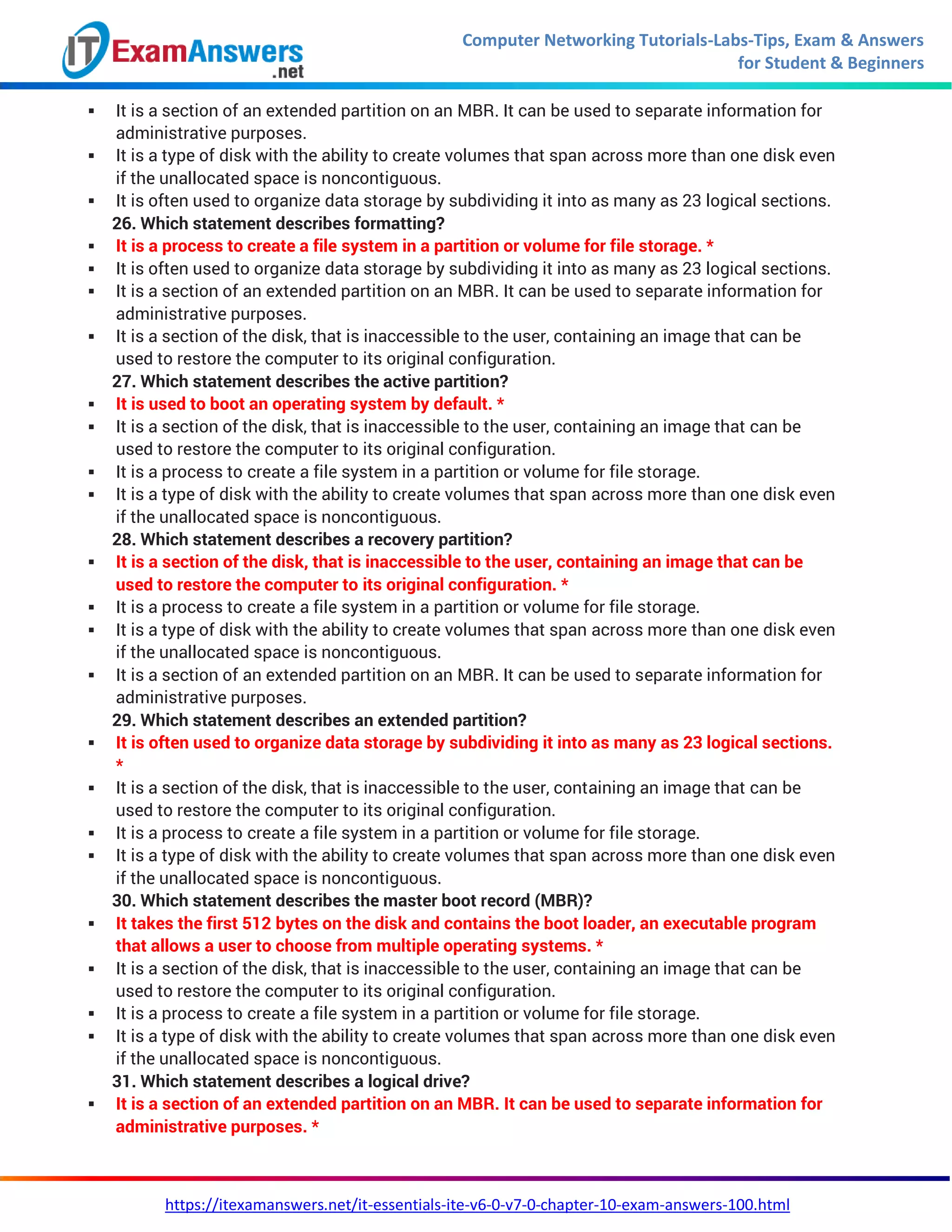 IT Essentials (Version 7.0) - ITE Chapter 10 Exam Answers | PDF