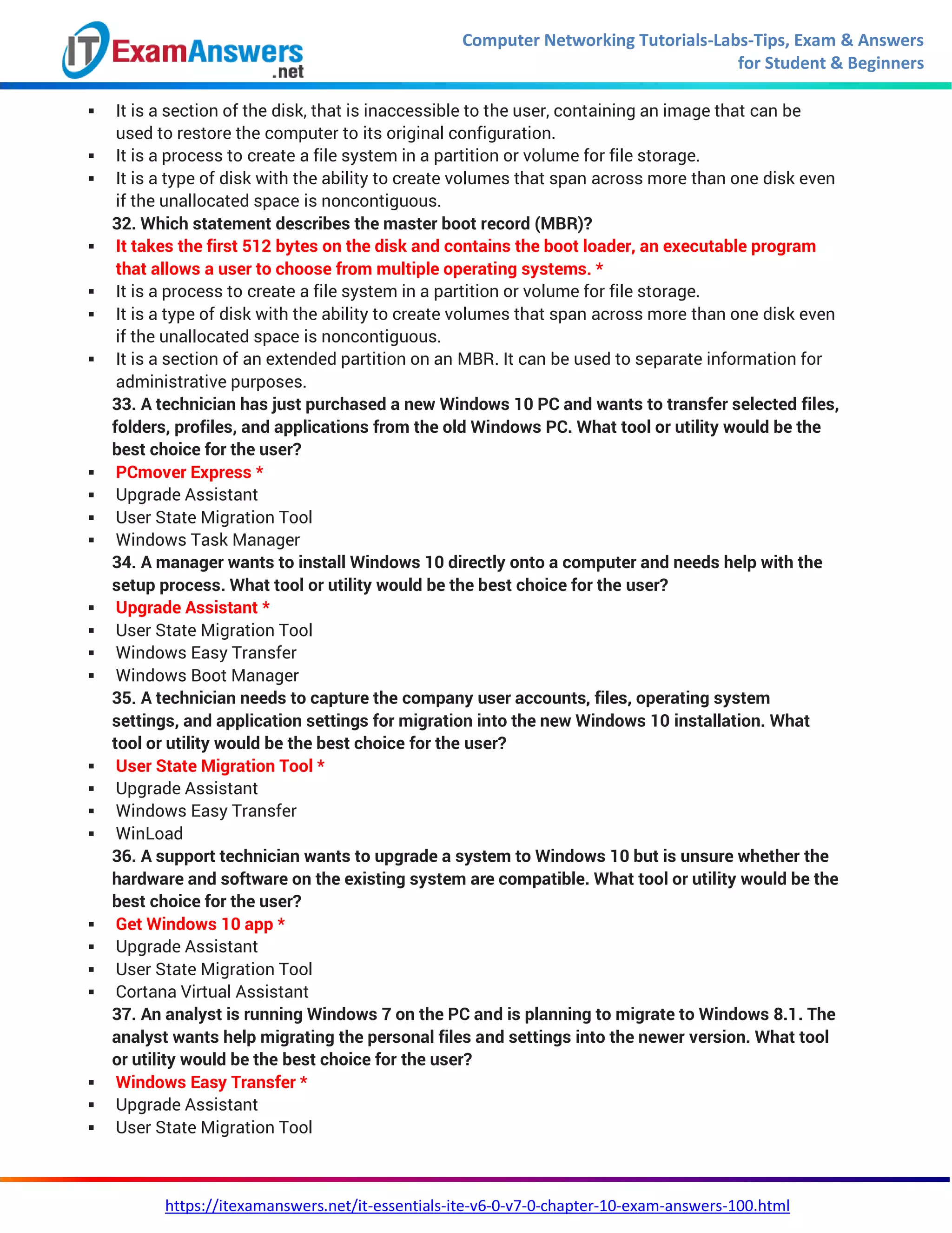 IT Essentials (Version 7.0) - ITE Chapter 10 Exam Answers | PDF
