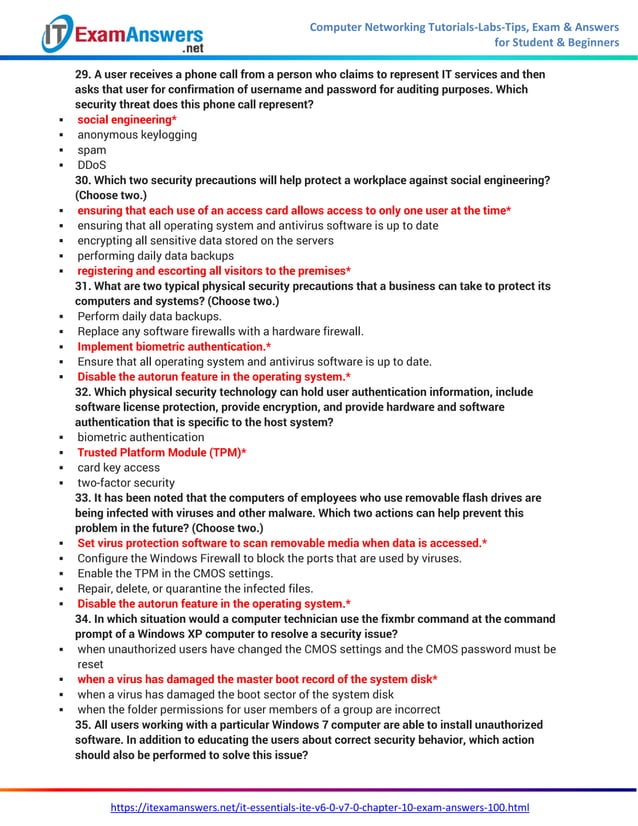 IT Essentials (Version 7.0) - ITE Chapter 10 Exam Answers | PDF