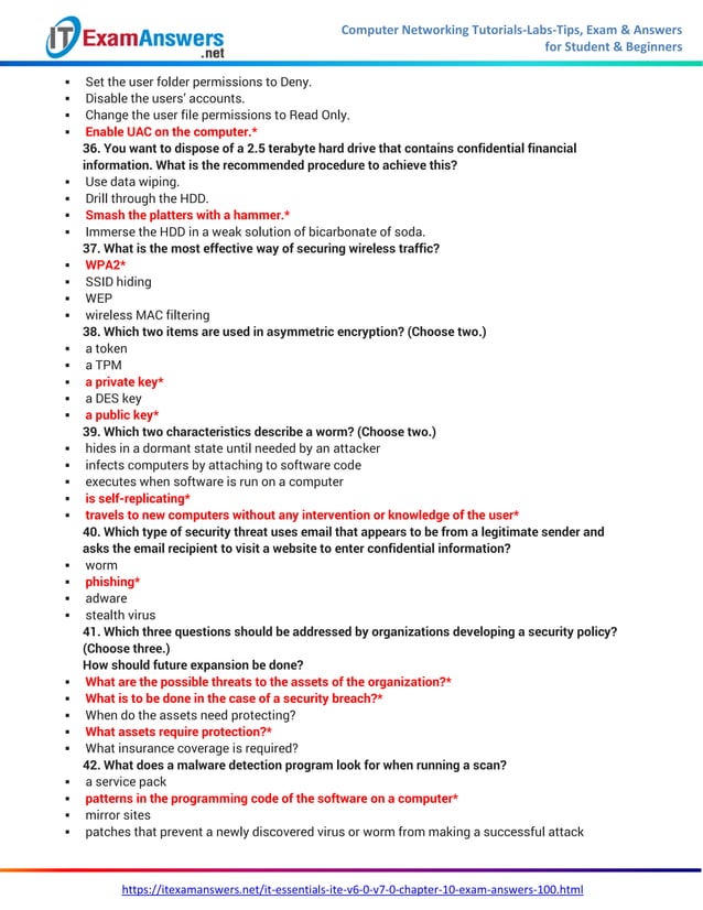 IT Essentials (Version 7.0) - ITE Chapter 10 Exam Answers | PDF