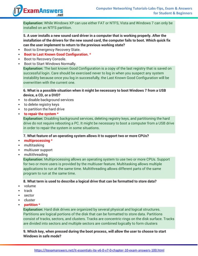 IT Essentials (Version 7.0) - ITE Chapter 10 Exam Answers | PDF