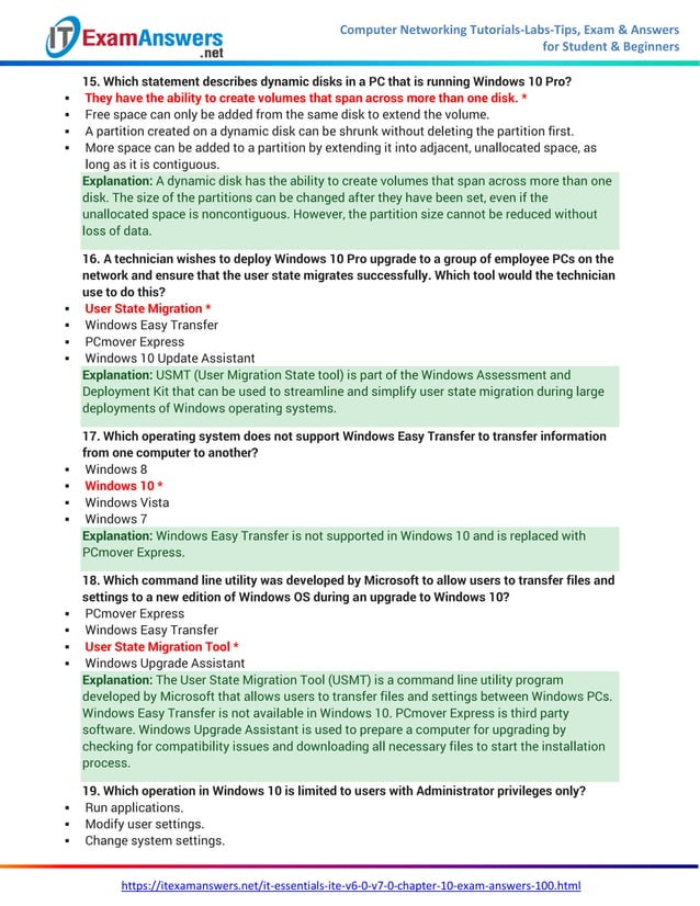 IT Essentials (Version 7.0) - ITE Chapter 10 Exam Answers | PDF