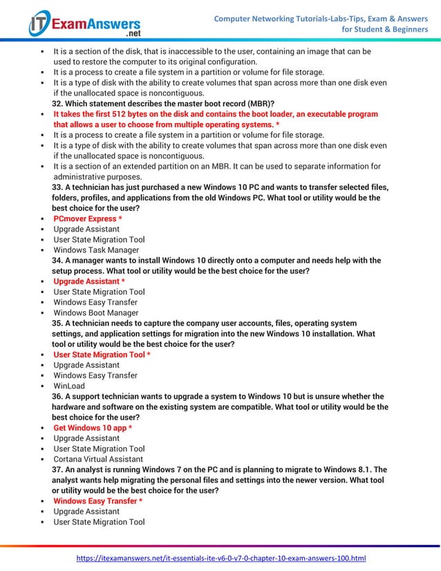 IT Essentials (Version 7.0) - ITE Chapter 10 Exam Answers | PDF