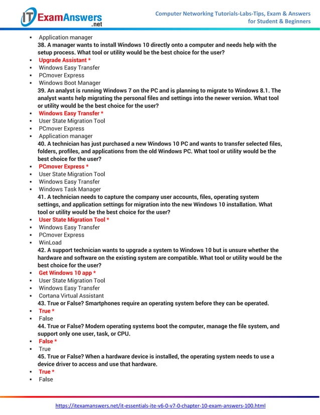 IT Essentials (Version 7.0) - ITE Chapter 10 Exam Answers | PDF