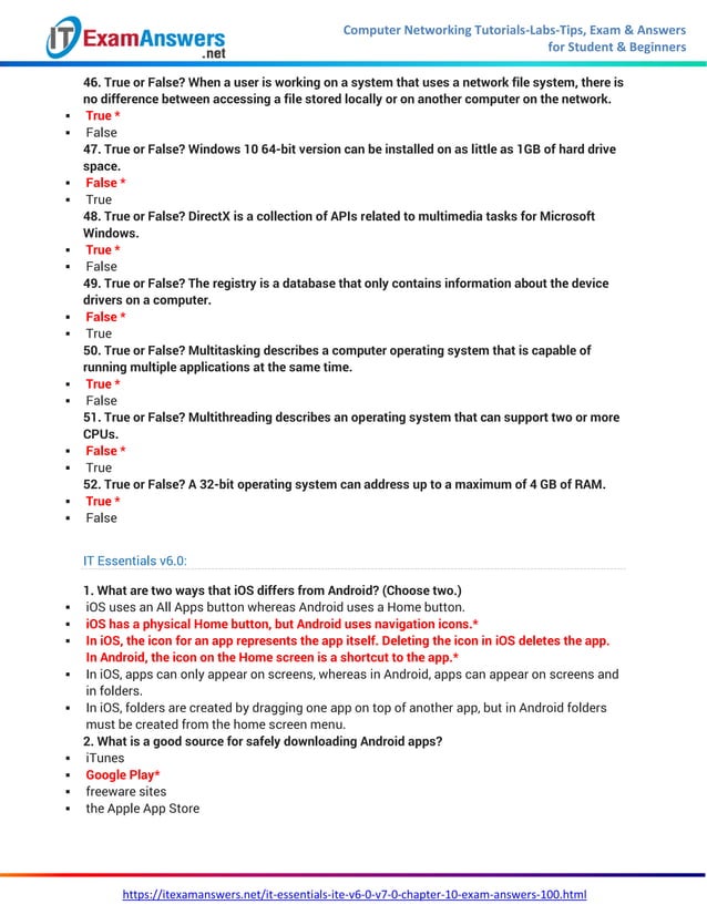 IT Essentials (Version 7.0) - ITE Chapter 10 Exam Answers | PDF