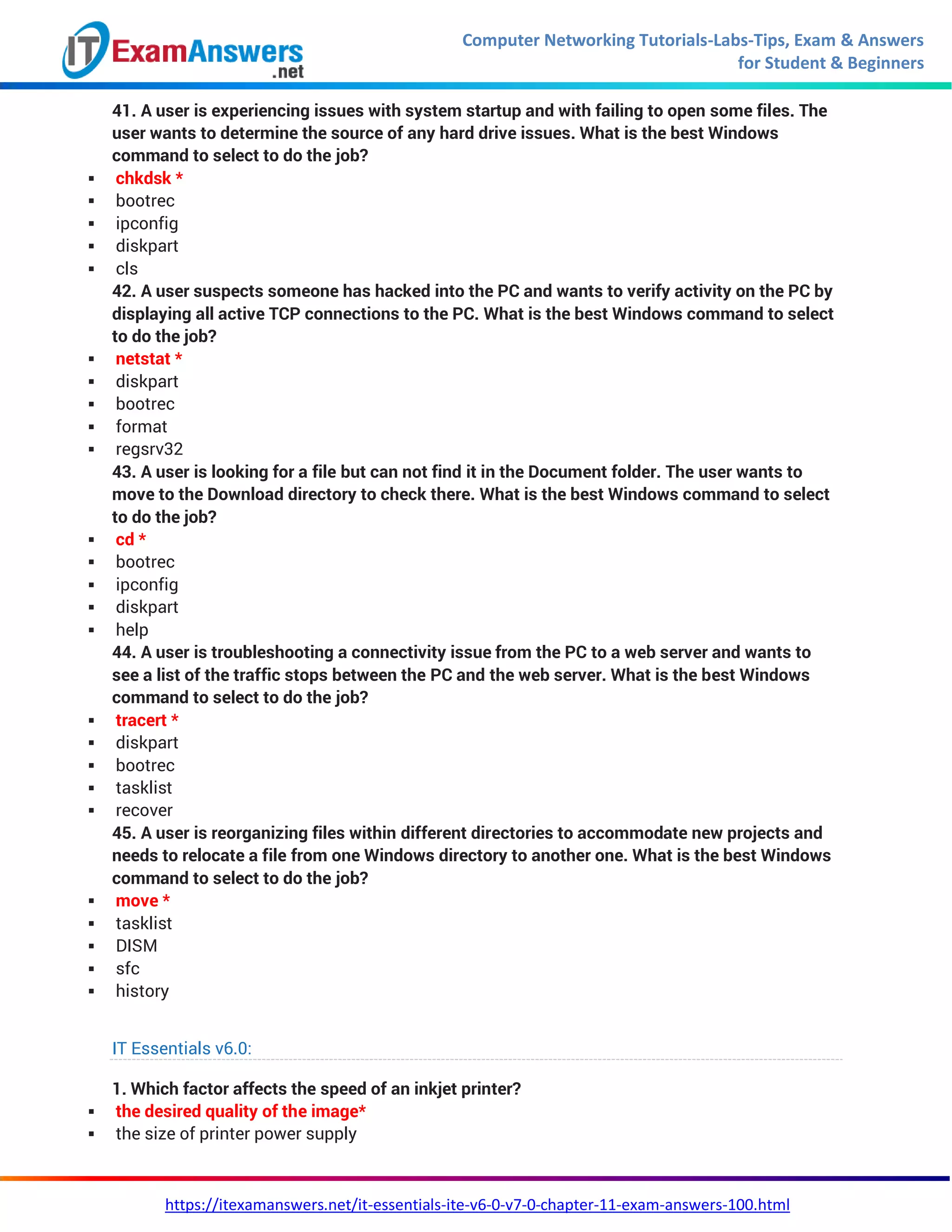 IT Essentials (Version 7.0) - ITE Chapter 11 Exam Answers | PDF