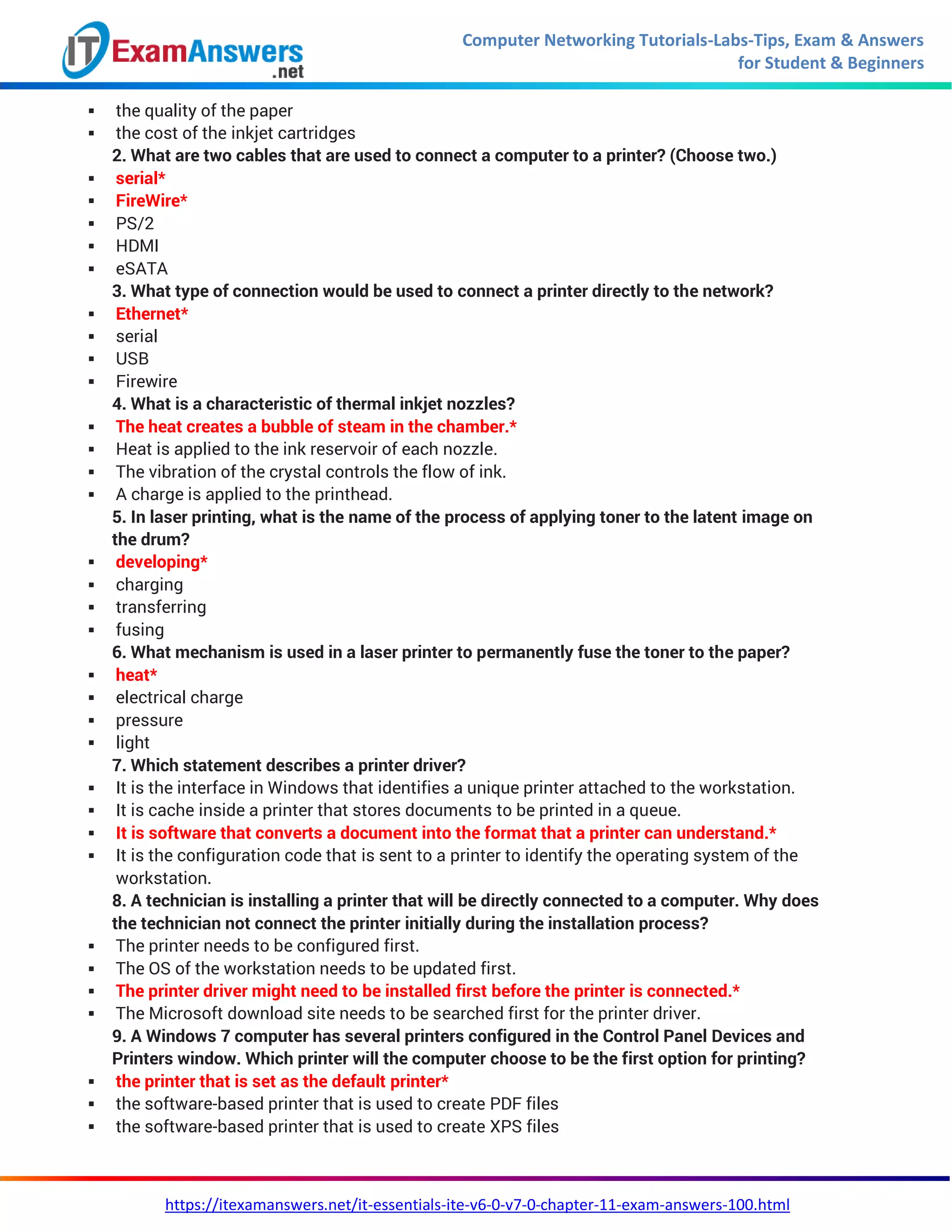 IT Essentials (Version 7.0) - ITE Chapter 11 Exam Answers | PDF
