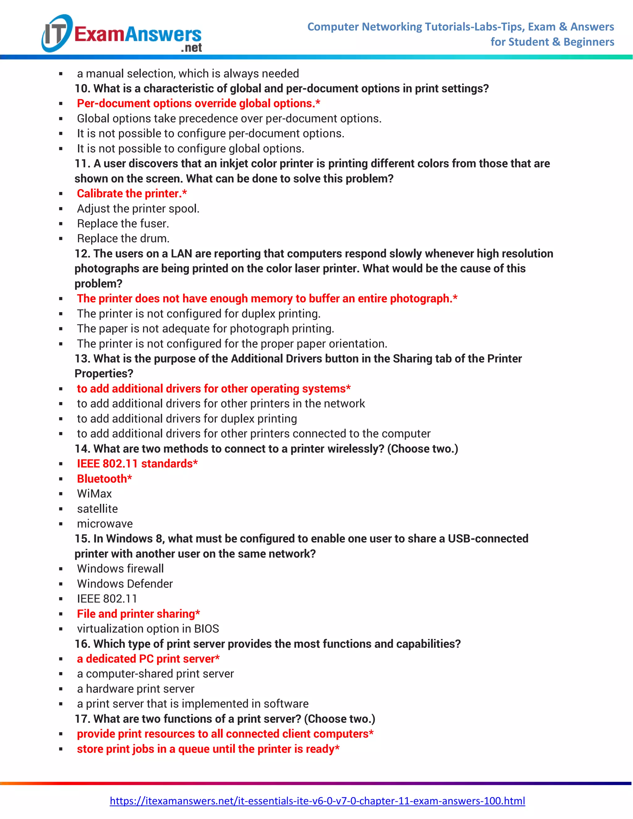 IT Essentials (Version 7.0) - ITE Chapter 11 Exam Answers | PDF