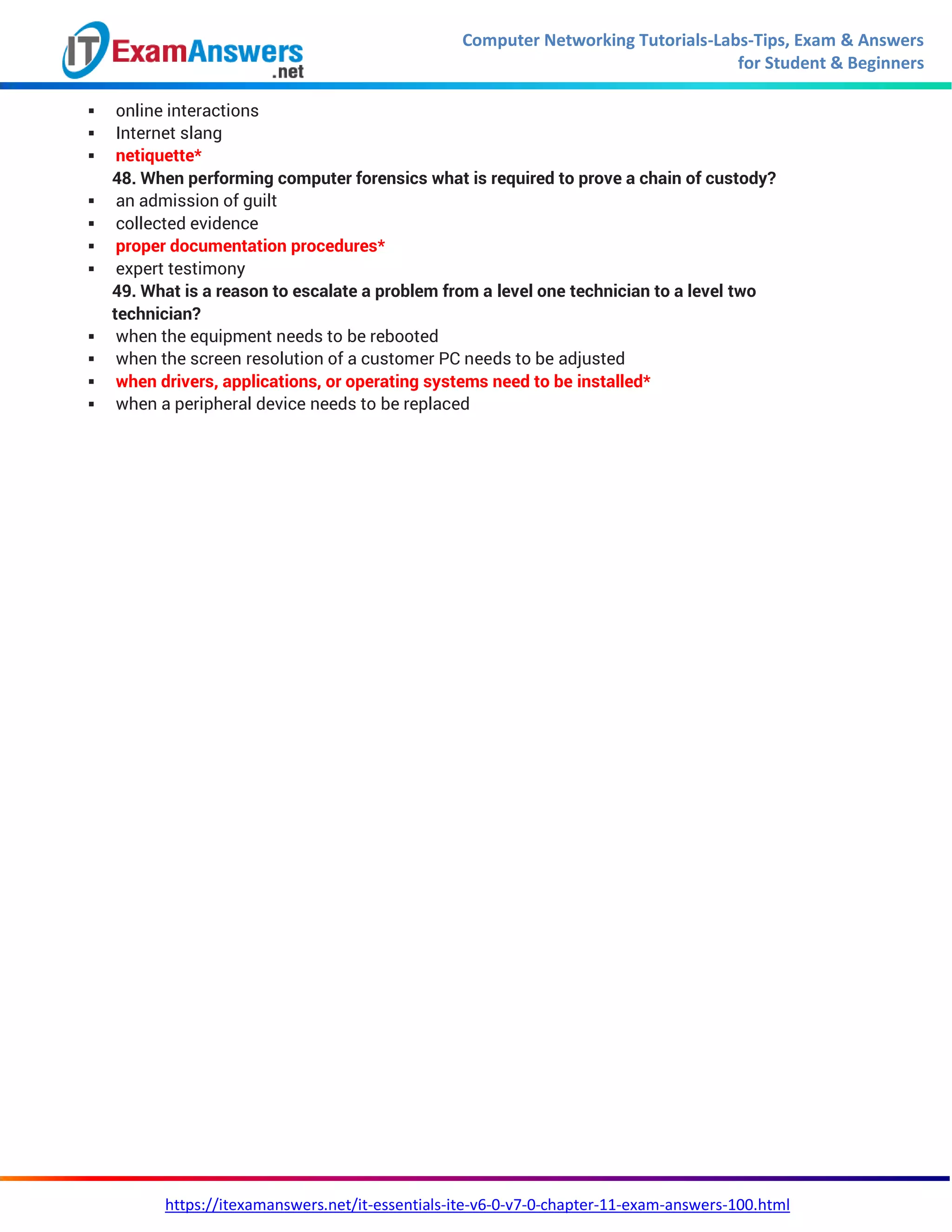 IT Essentials (Version 7.0) - ITE Chapter 11 Exam Answers | PDF