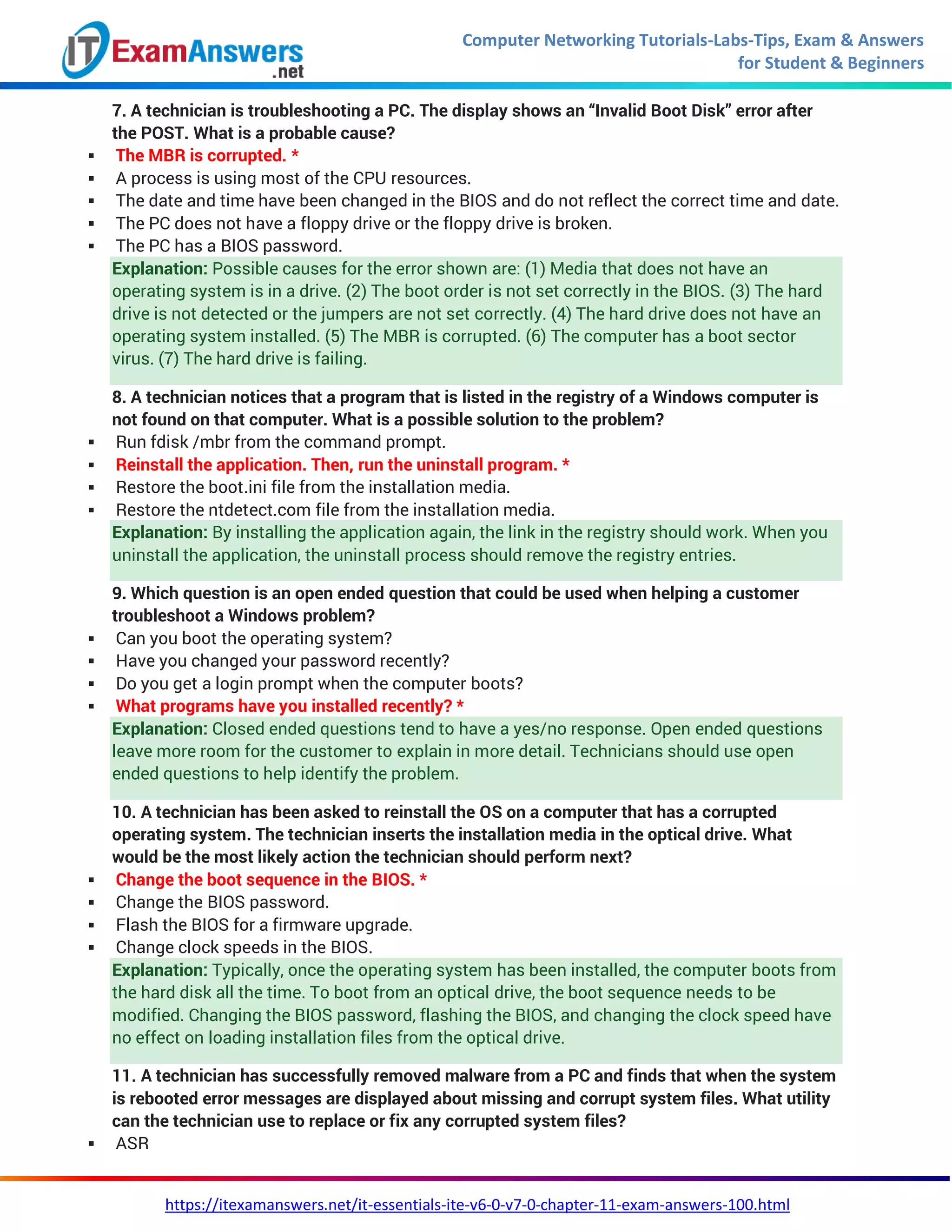 IT Essentials (Version 7.0) - ITE Chapter 11 Exam Answers | PDF