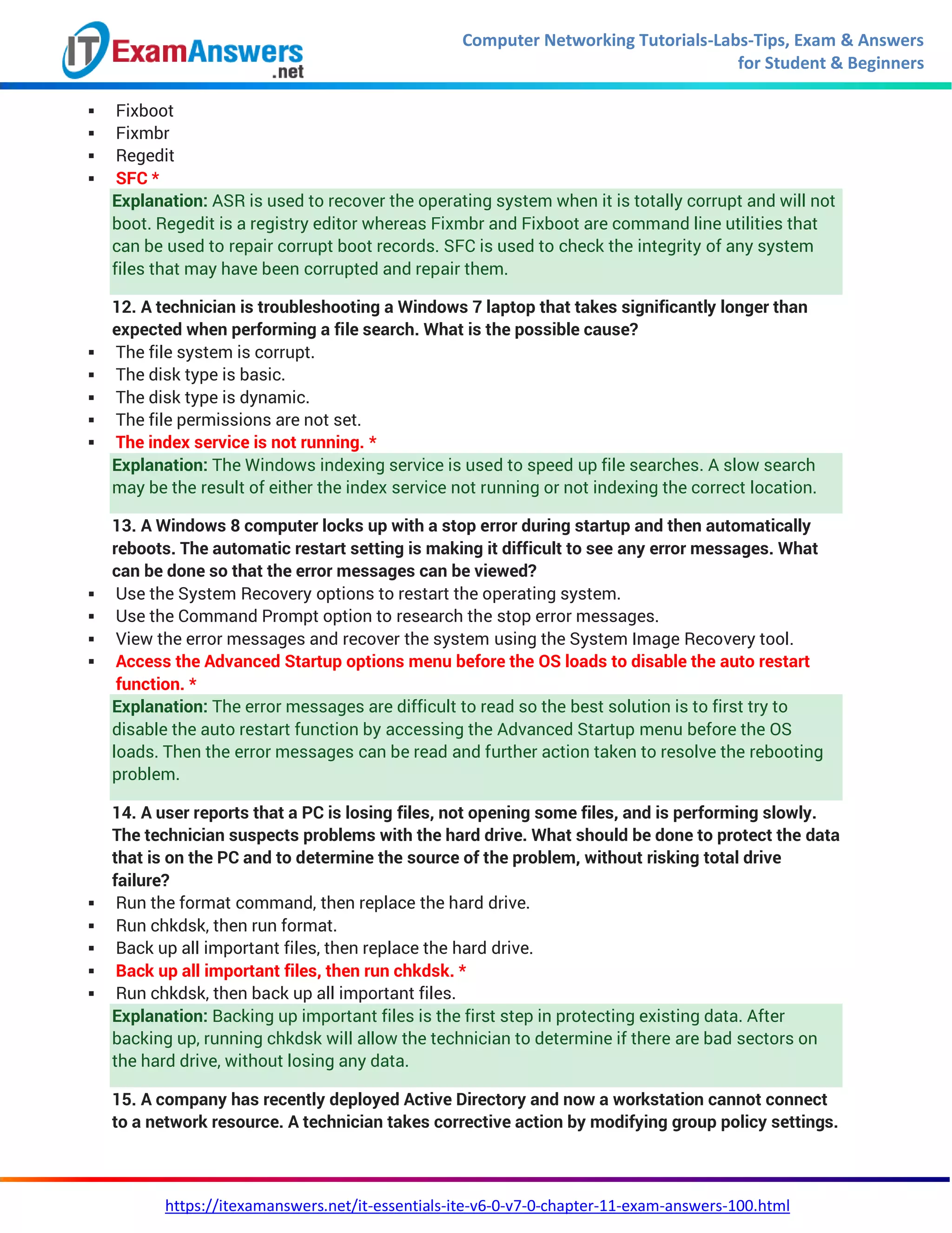 IT Essentials (Version 7.0) - ITE Chapter 11 Exam Answers | PDF