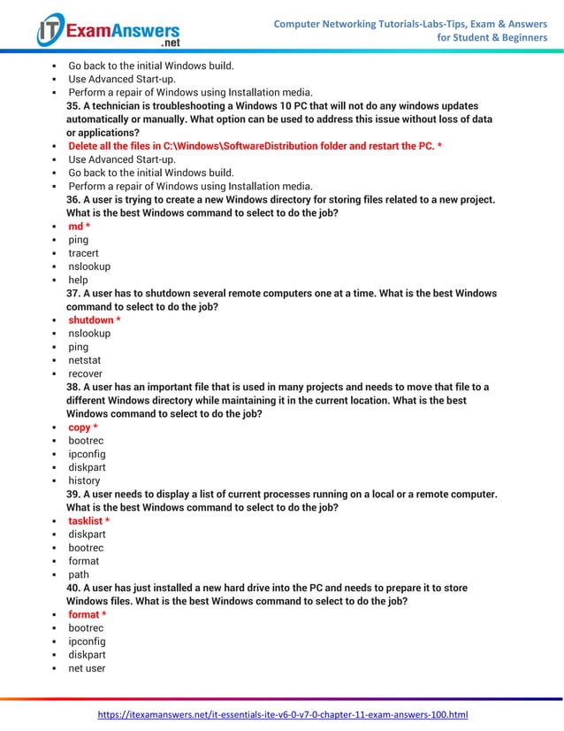 IT Essentials (Version 7.0) - ITE Chapter 11 Exam Answers | PDF