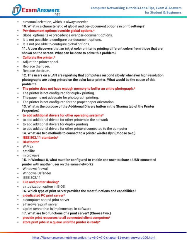 IT Essentials (Version 7.0) - ITE Chapter 11 Exam Answers | PDF
