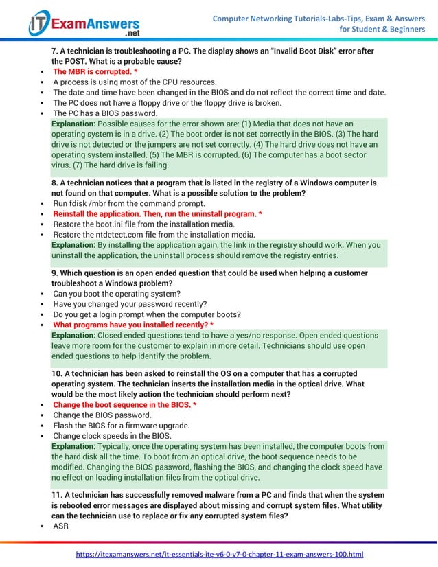 IT Essentials (Version 7.0) - ITE Chapter 11 Exam Answers | PDF