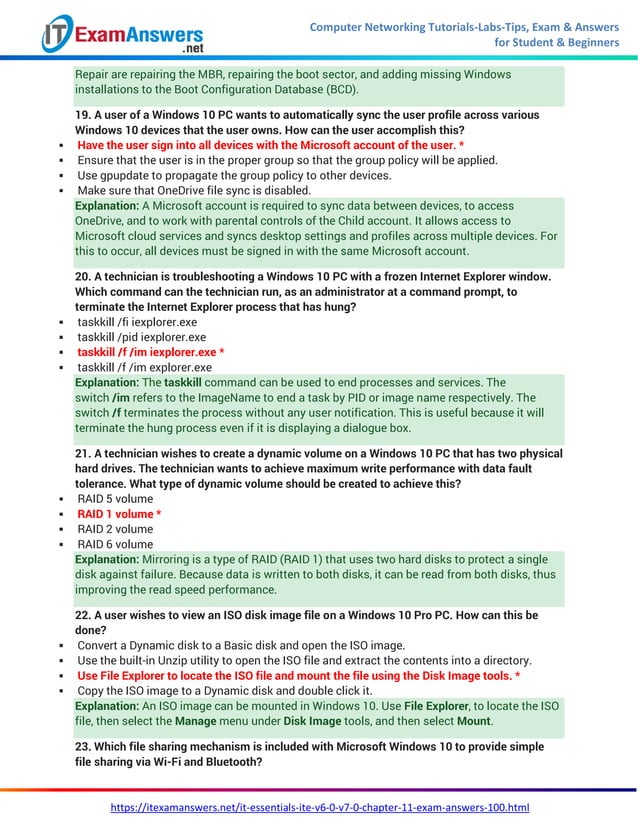 IT Essentials (Version 7.0) - ITE Chapter 11 Exam Answers | PDF