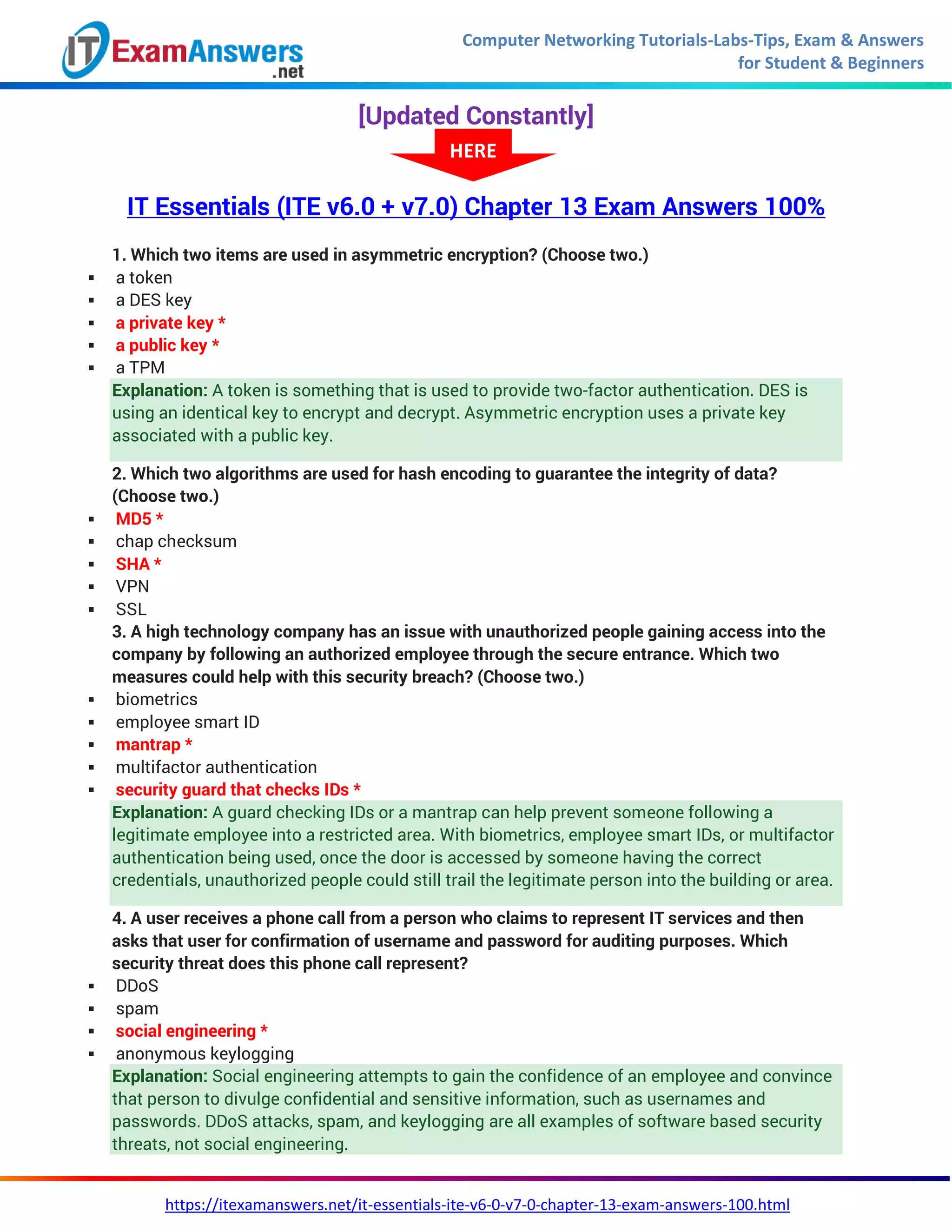 IT Essentials (Version 7.0) - ITE Chapter 13 Exam Answers | PDF
