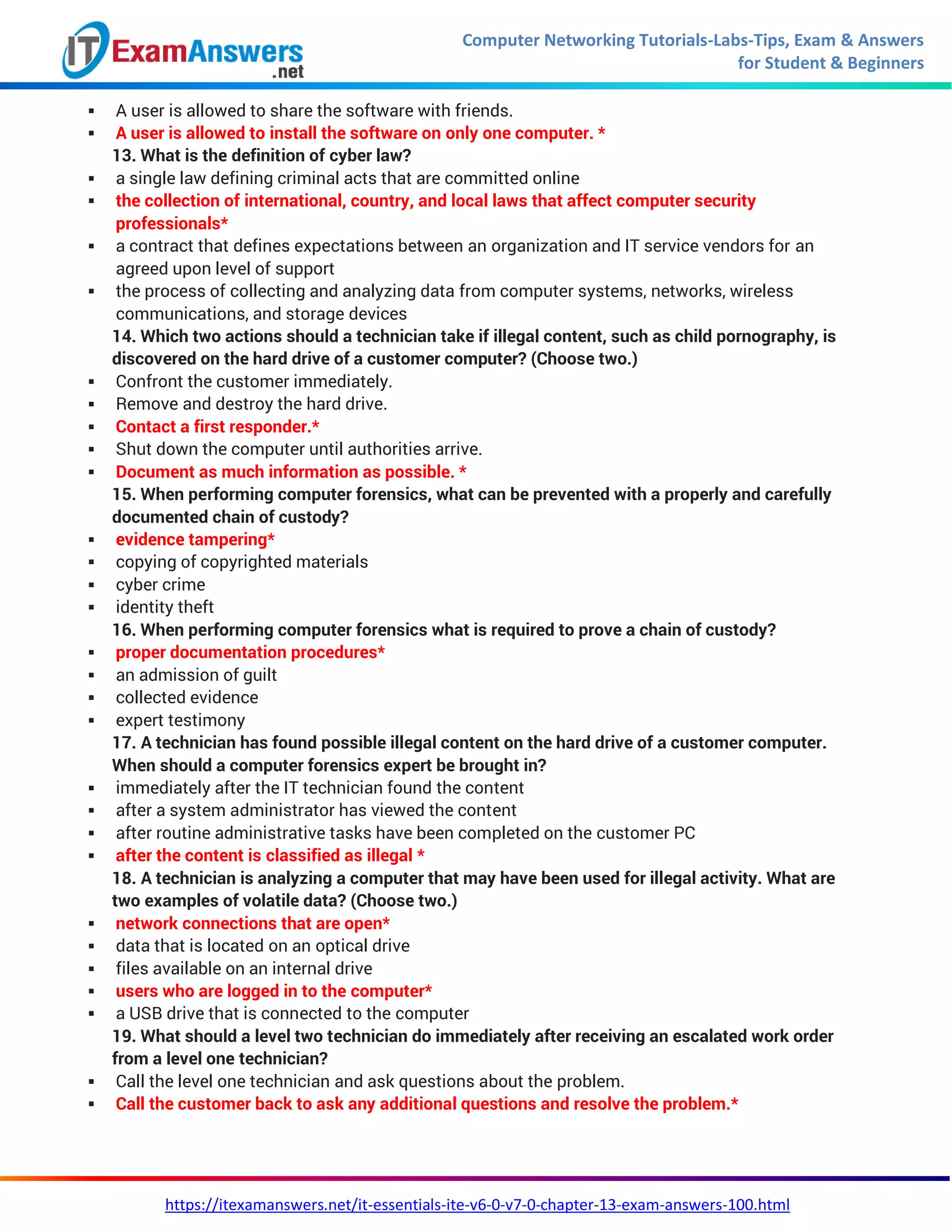 IT Essentials (Version 7.0) - ITE Chapter 13 Exam Answers | PDF