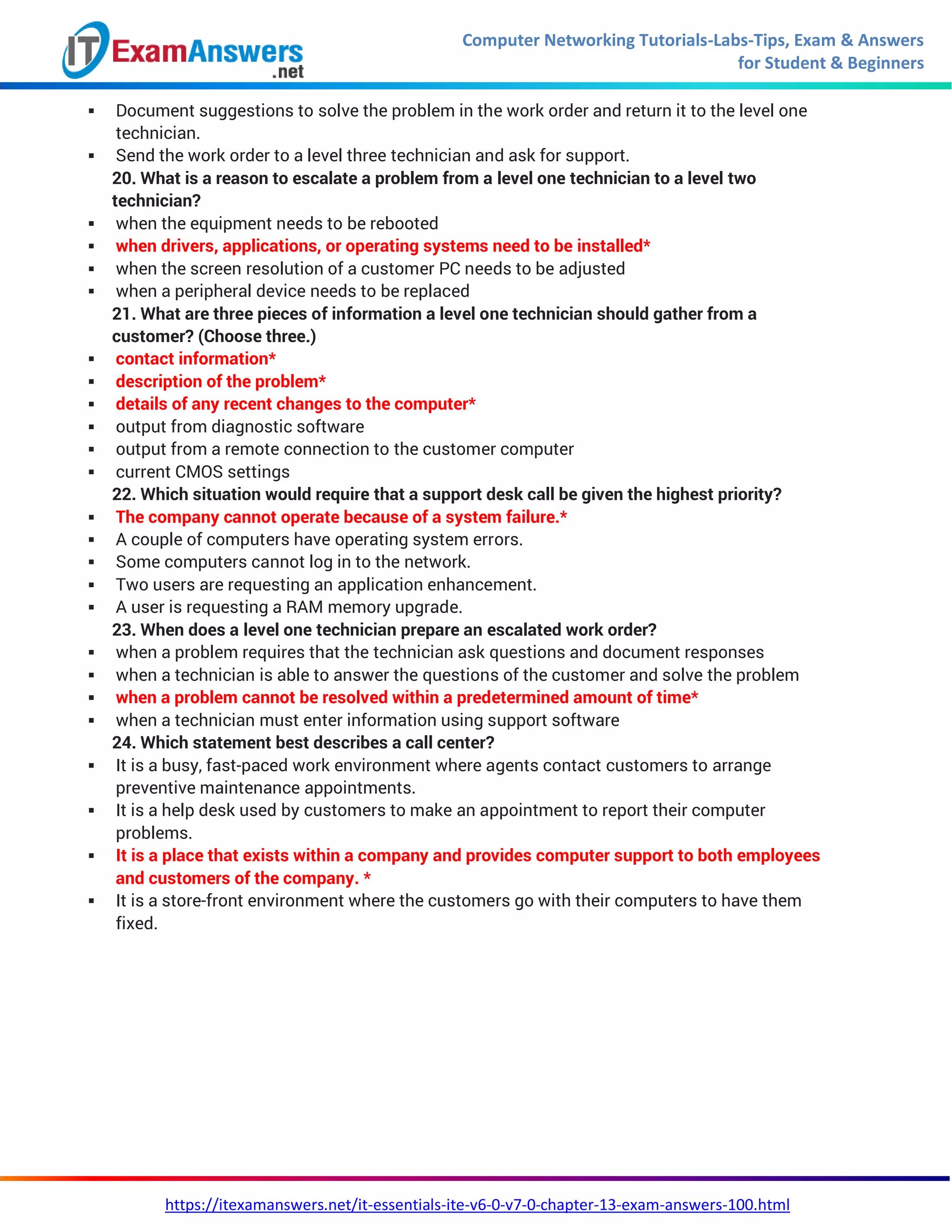 IT Essentials (Version 7.0) - ITE Chapter 13 Exam Answers | PDF
