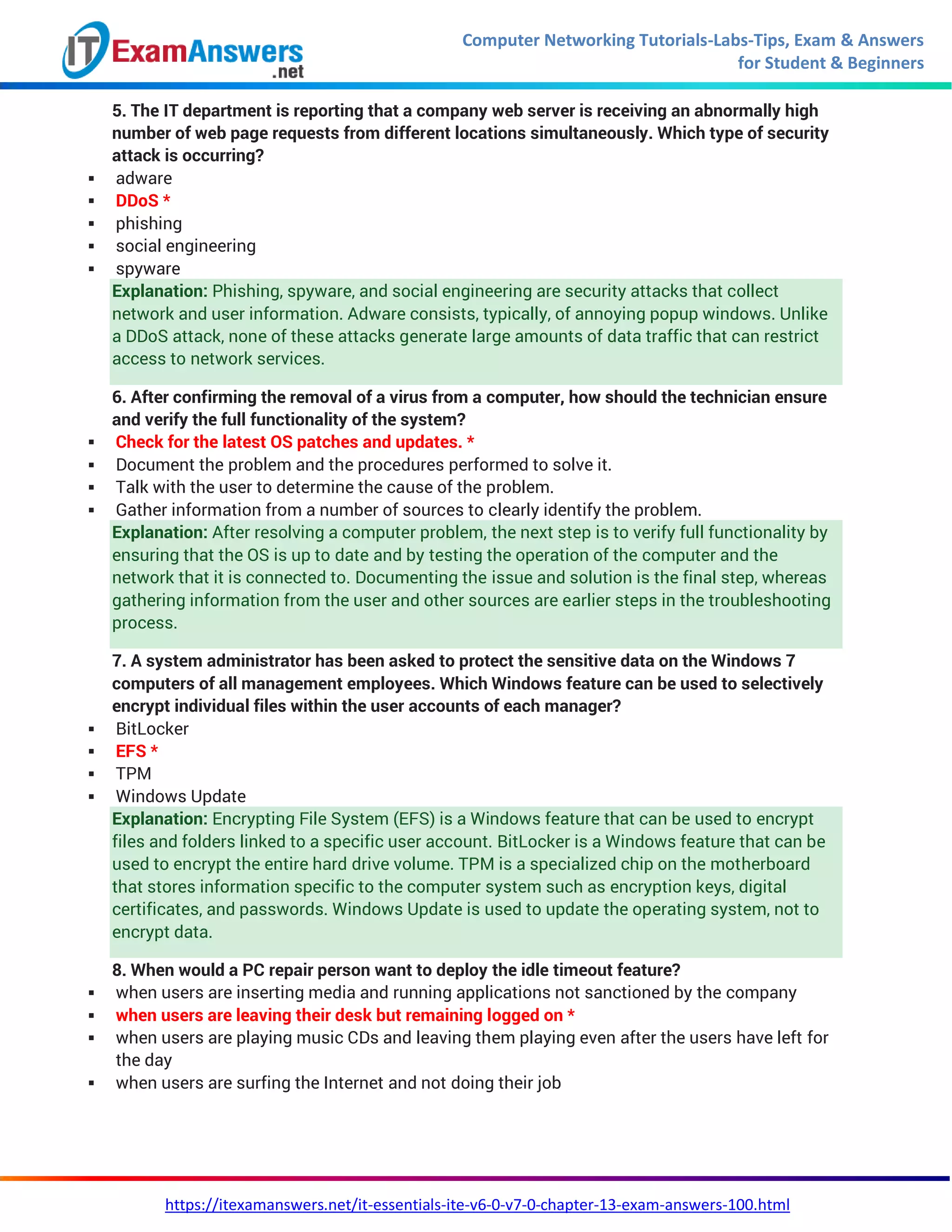 IT Essentials (Version 7.0) - ITE Chapter 13 Exam Answers | PDF