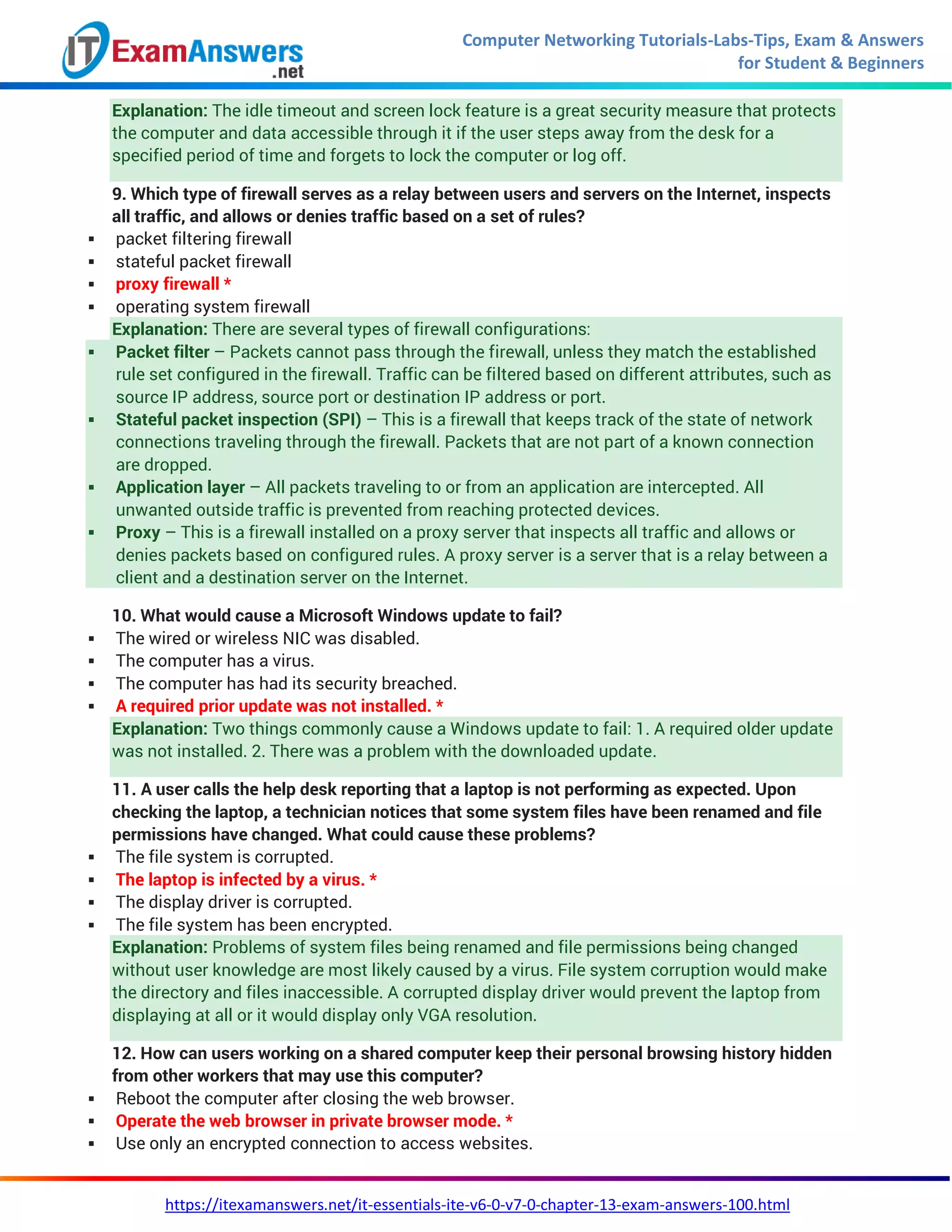 IT Essentials (Version 7.0) - ITE Chapter 13 Exam Answers | PDF