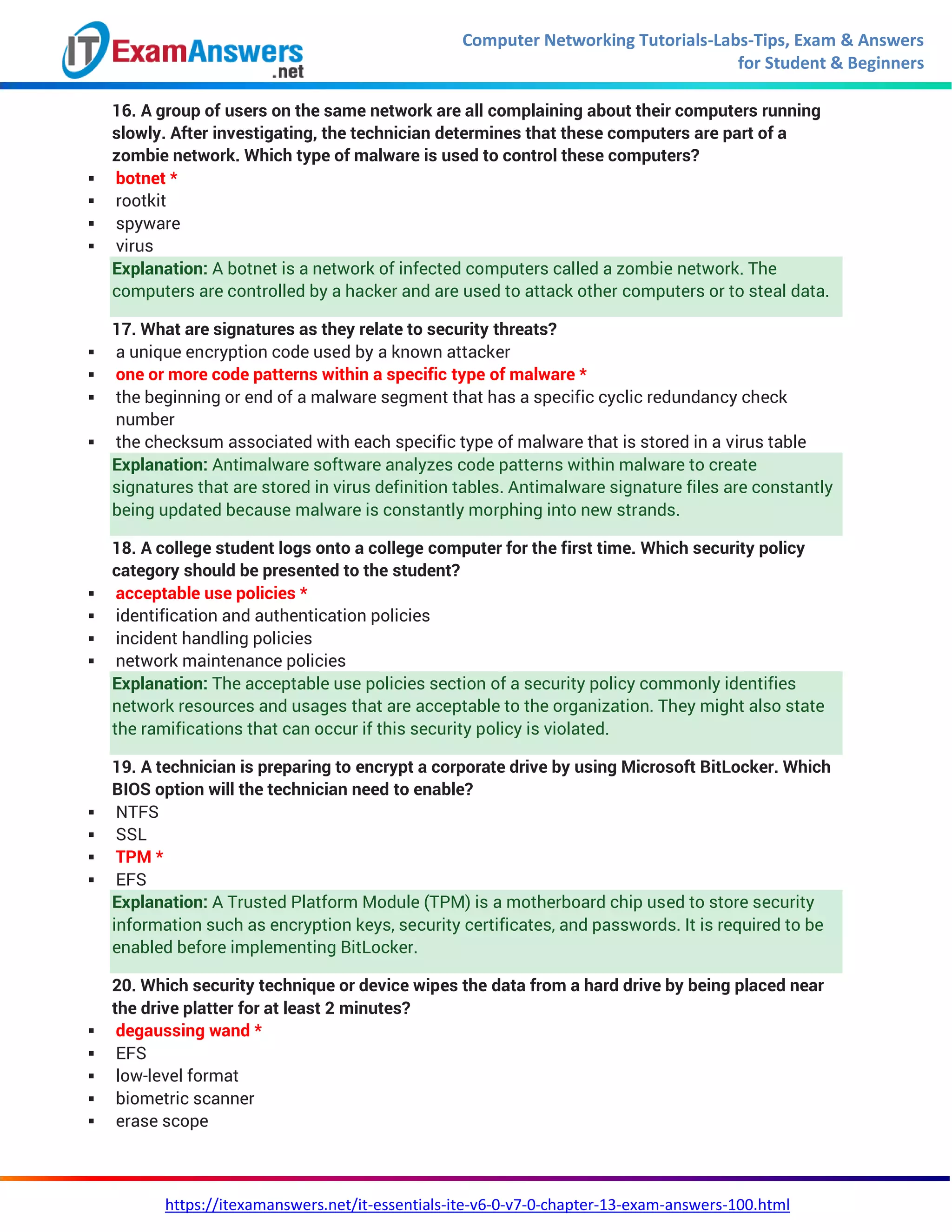 IT Essentials (Version 7.0) - ITE Chapter 13 Exam Answers | PDF