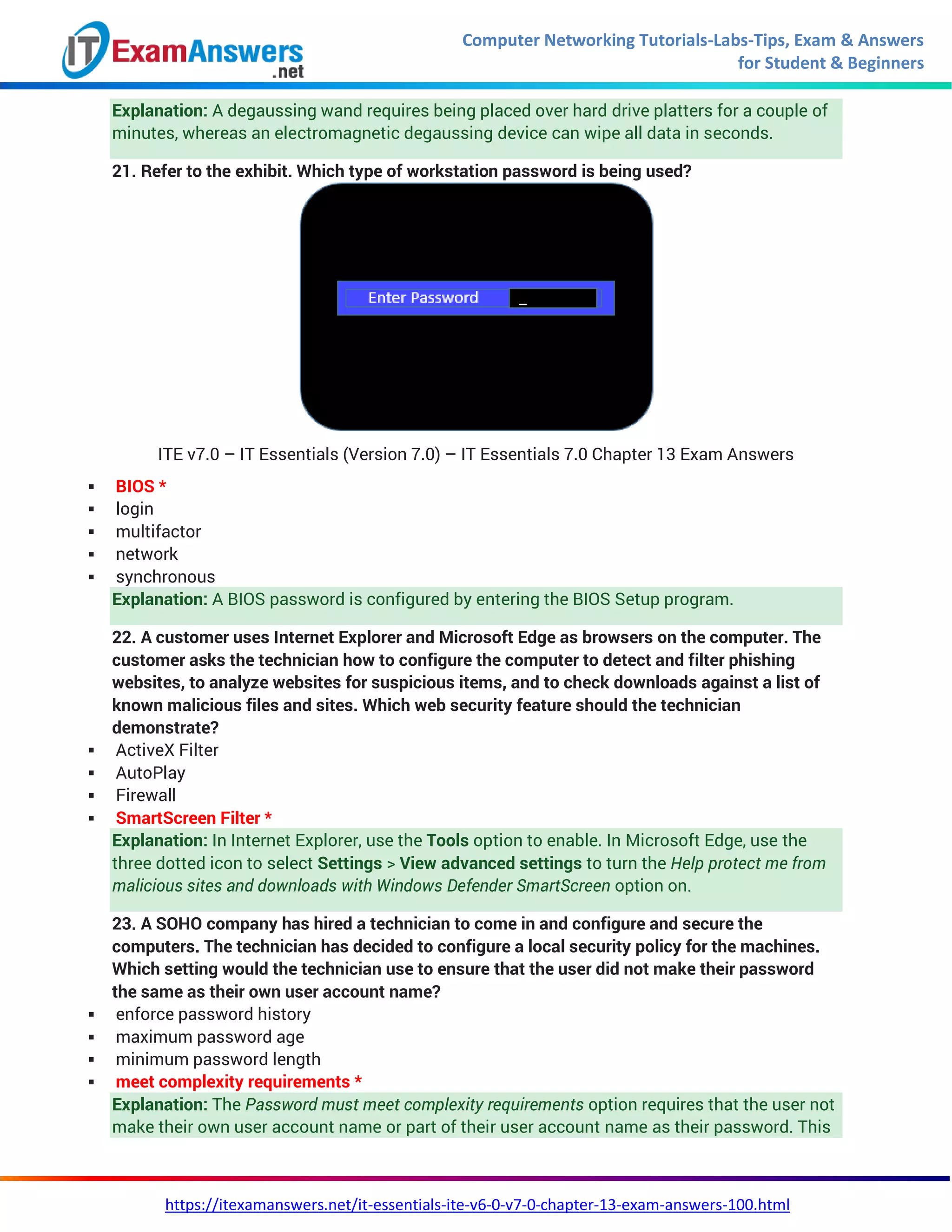 IT Essentials (Version 7.0) - ITE Chapter 13 Exam Answers | PDF