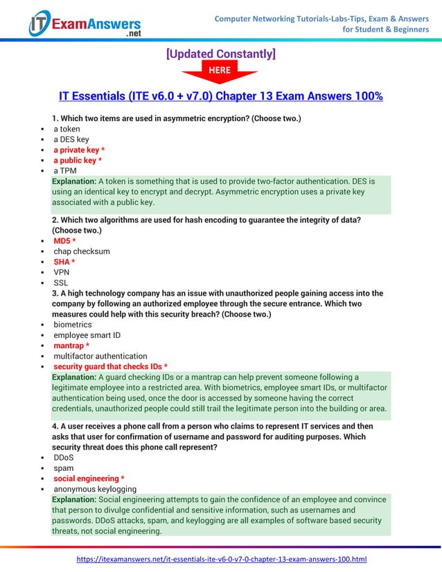 IT Essentials (Version 7.0) - ITE Chapter 13 Exam Answers | PDF | IT and Internet Support | Internet