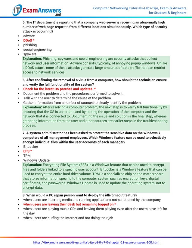 IT Essentials (Version 7.0) - ITE Chapter 13 Exam Answers | PDF | IT ...