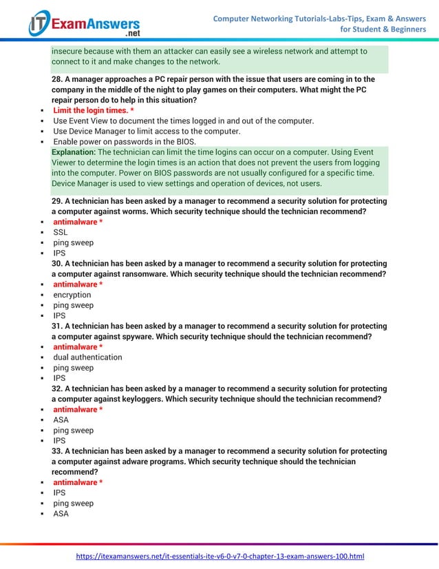 IT Essentials (Version 7.0) - ITE Chapter 13 Exam Answers | PDF | IT ...