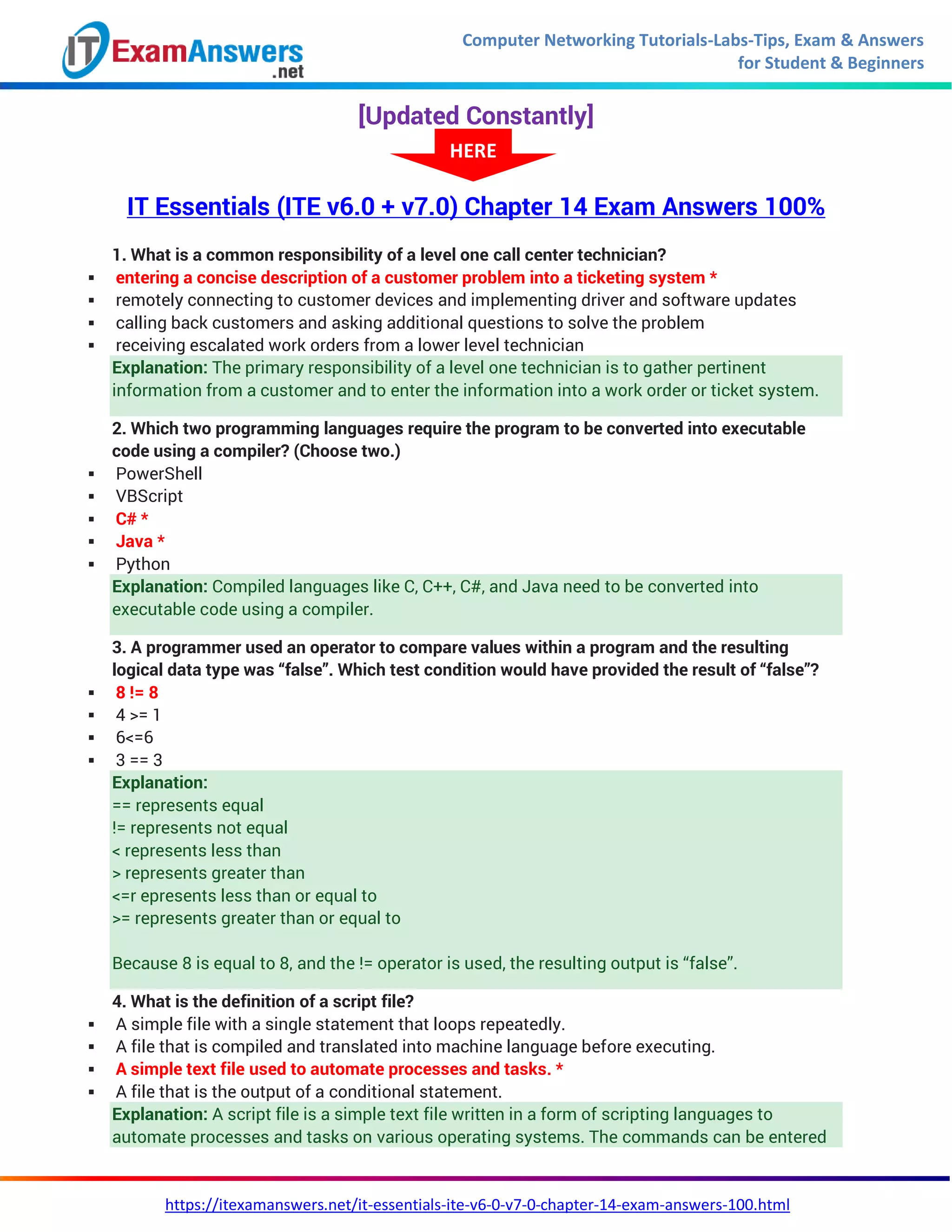 IT Essentials (Version 7.0) - ITE Chapter 14 Exam Answers | PDF