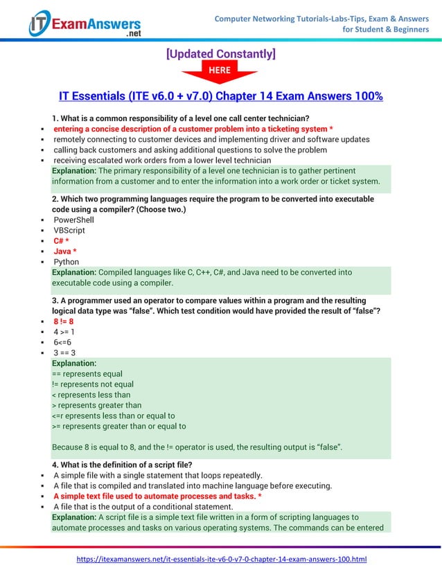 IT Essentials (Version 7.0) - ITE Chapter 14 Exam Answers | PDF ...