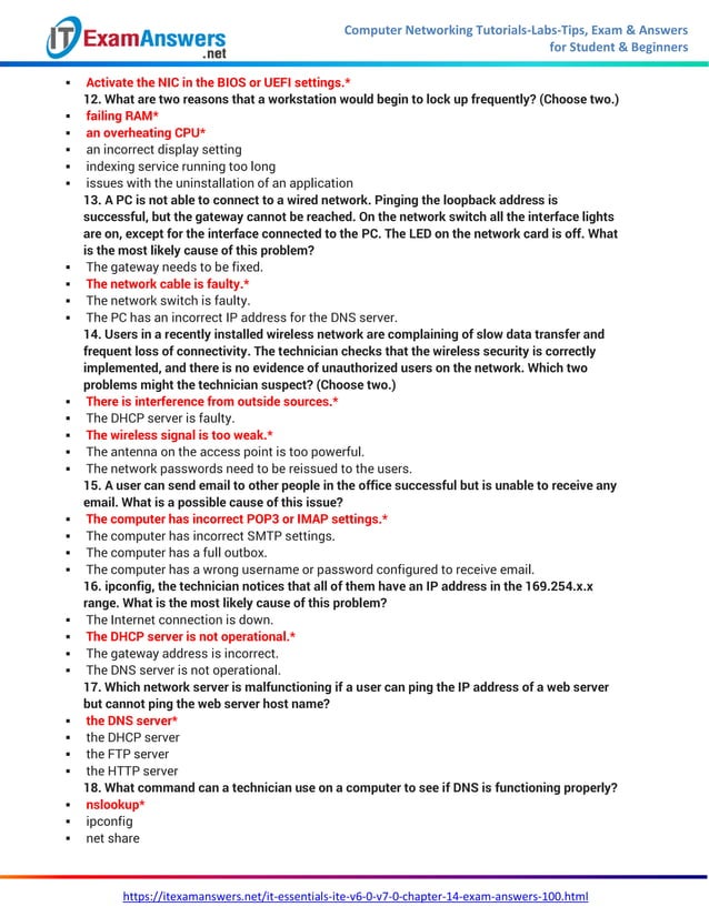 IT Essentials (Version 7.0) - ITE Chapter 14 Exam Answers | PDF ...