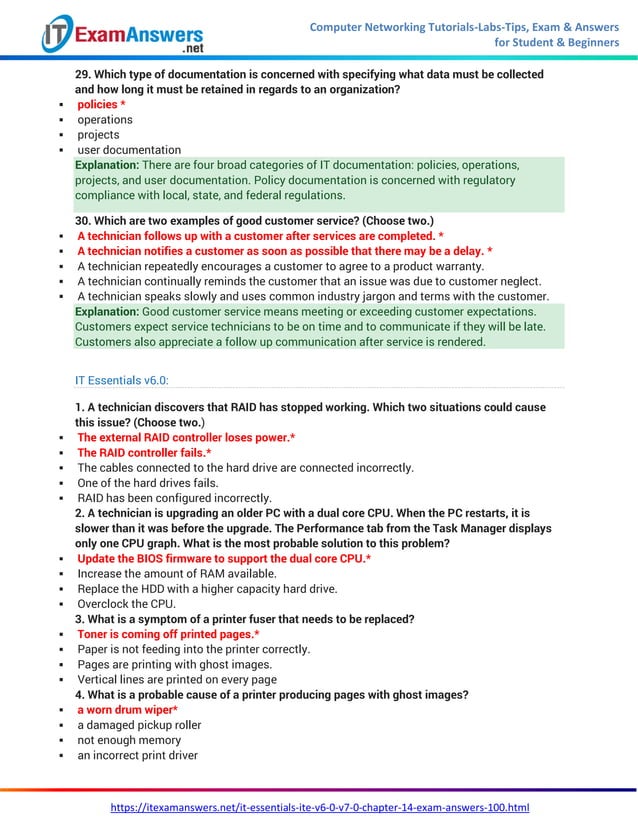 IT Essentials (Version 7.0) - ITE Chapter 14 Exam Answers | PDF ...