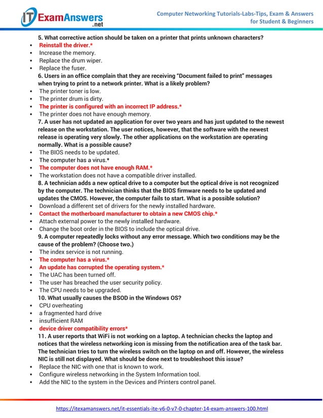 IT Essentials (Version 7.0) - ITE Chapter 14 Exam Answers | PDF ...