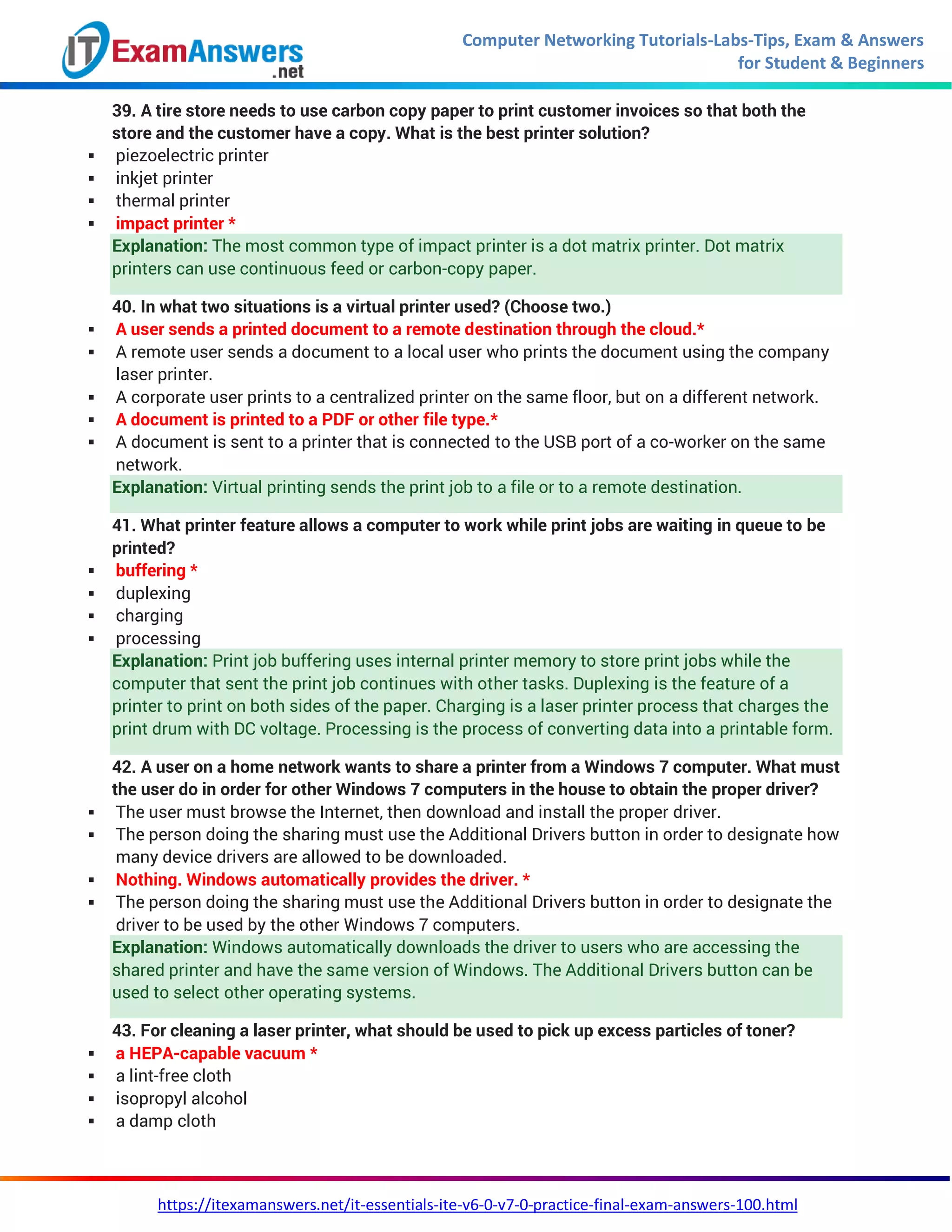 IT Essentials (Version 7.0) - ITE Practice Final Exam Answers | PDF