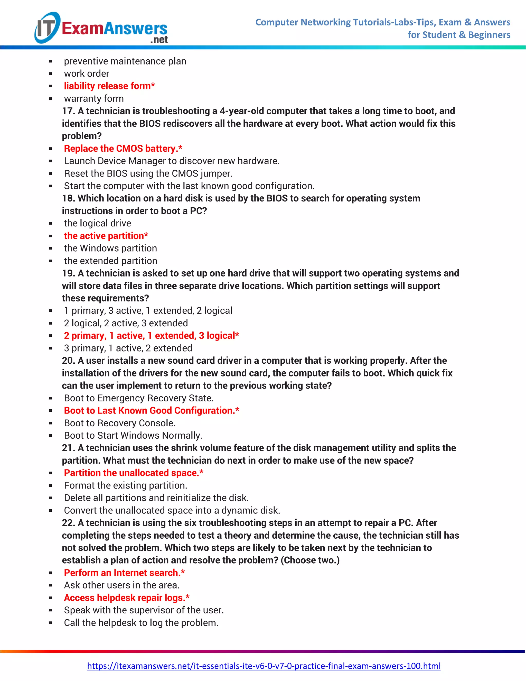 IT Essentials (Version 7.0) - ITE Practice Final Exam Answers | PDF