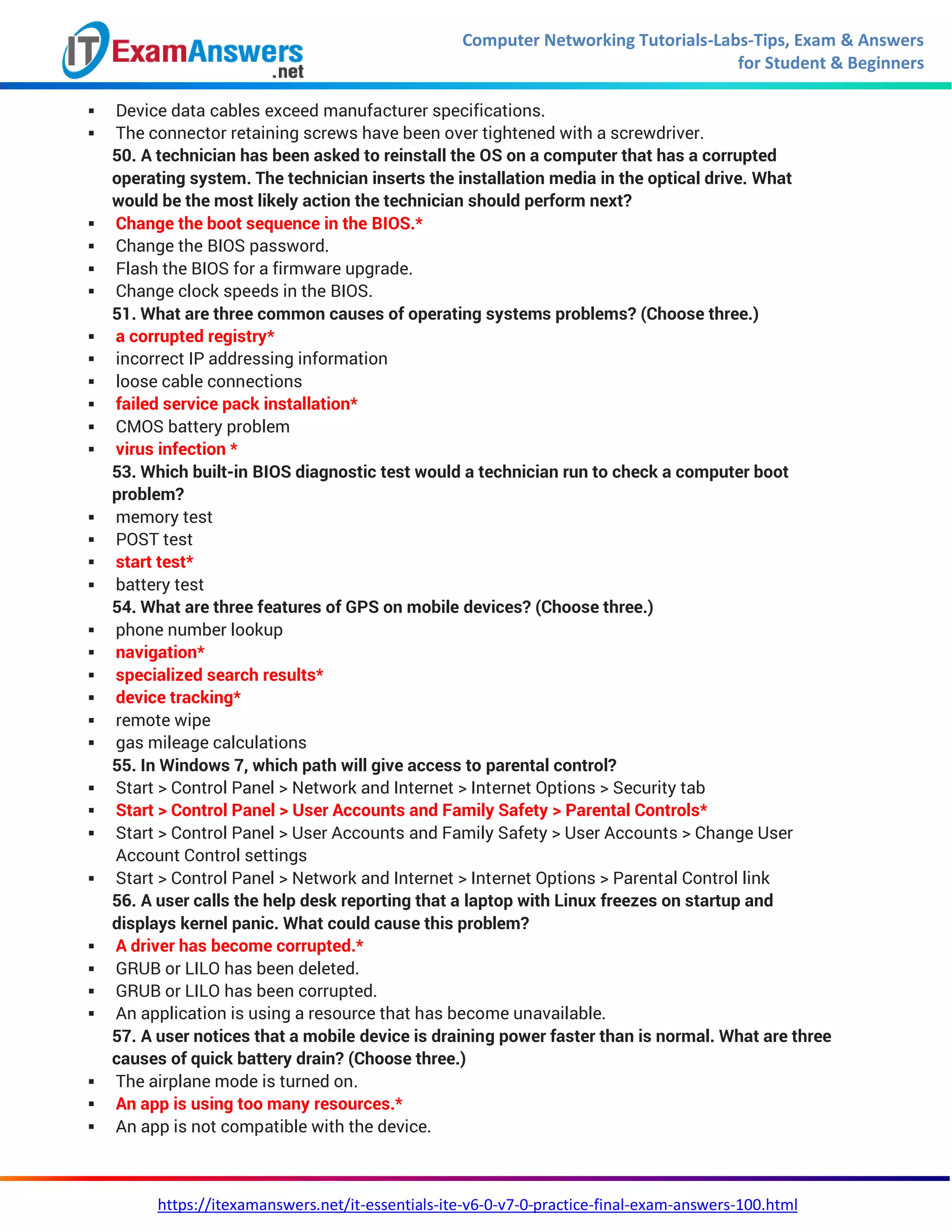 IT Essentials (Version 7.0) - ITE Practice Final Exam Answers | PDF