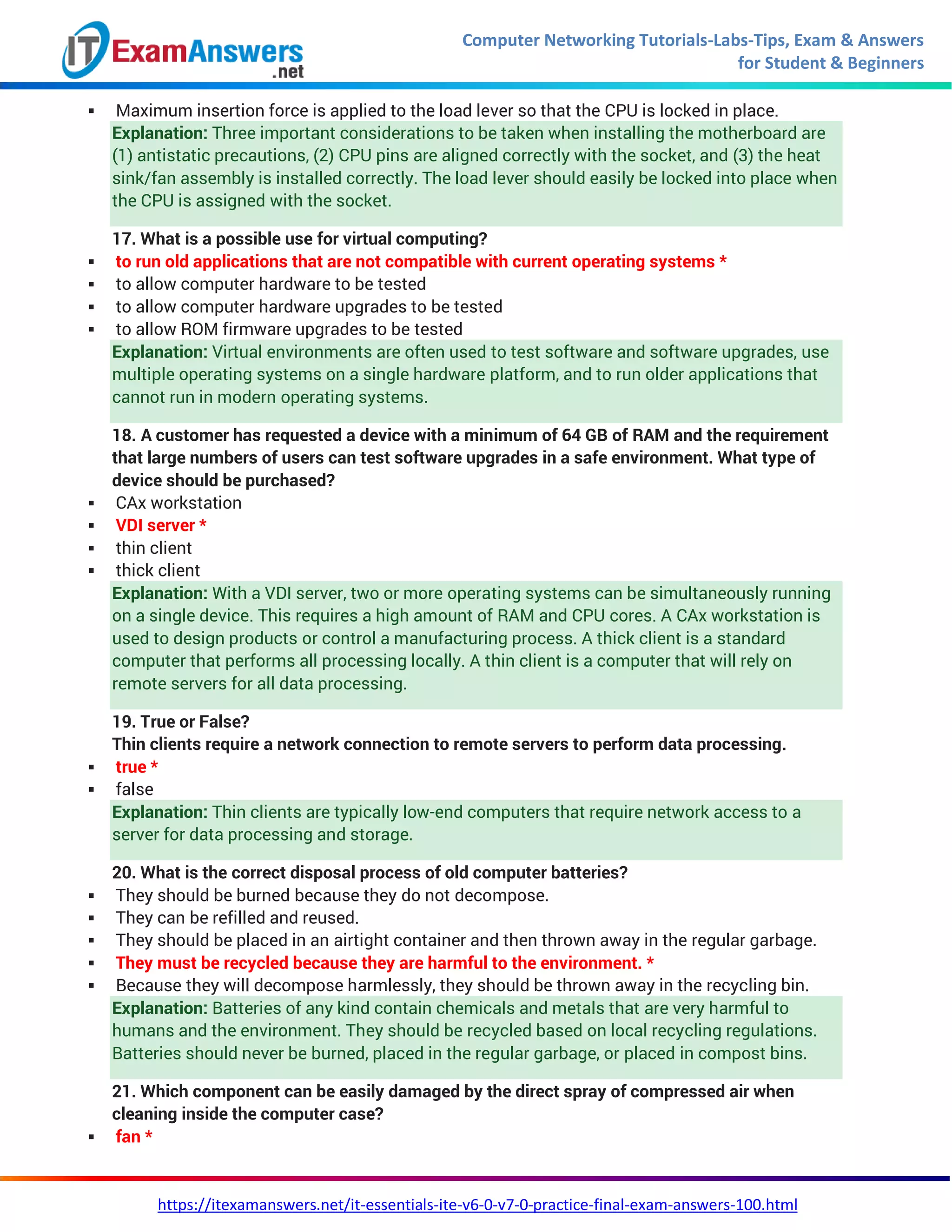 IT Essentials (Version 7.0) - ITE Practice Final Exam Answers | PDF