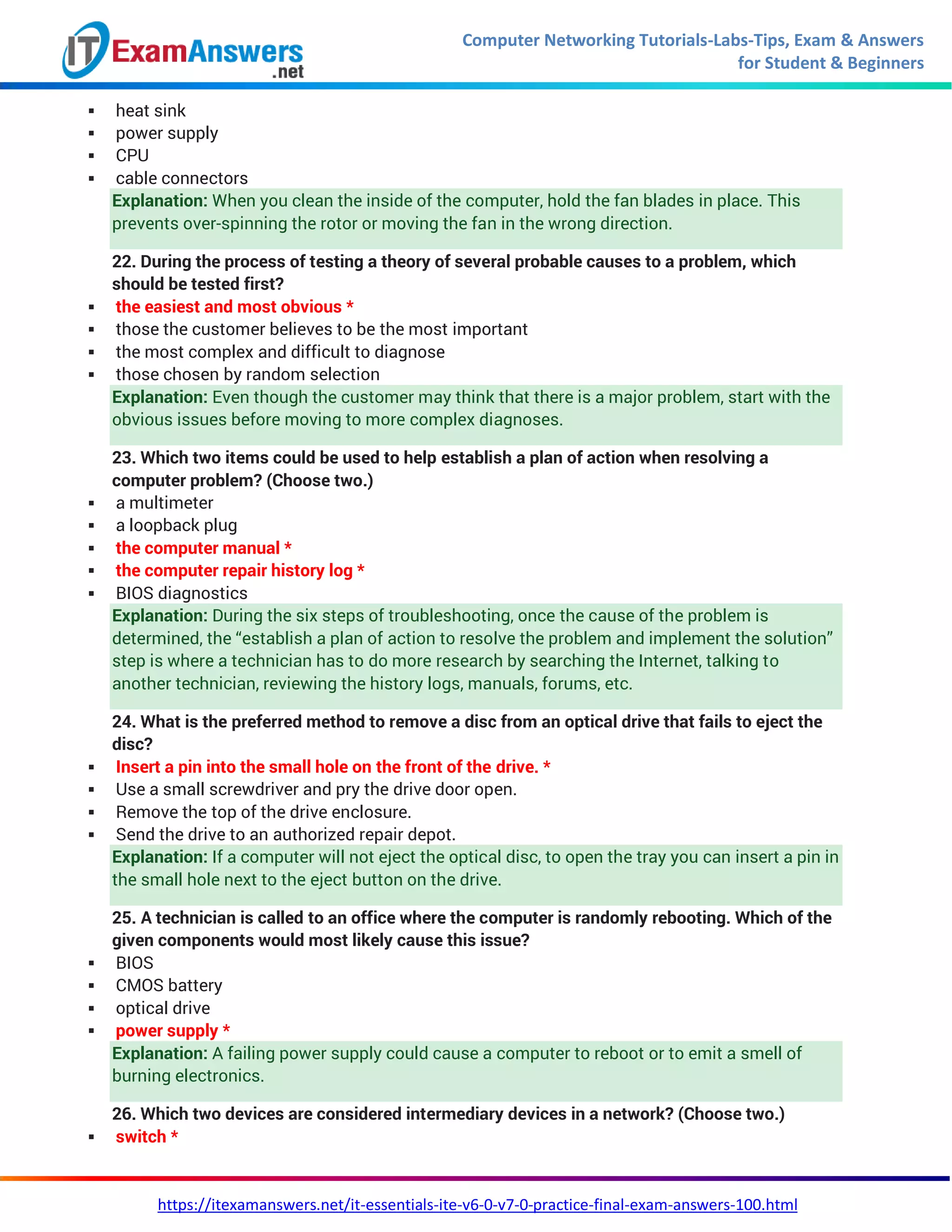 IT Essentials (Version 7.0) - ITE Practice Final Exam Answers | PDF