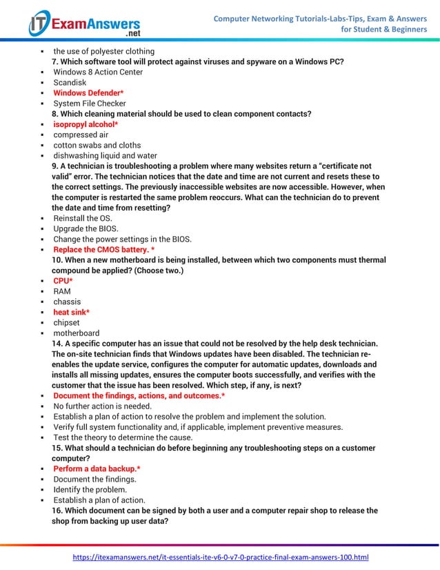 IT Essentials (Version 7.0) - ITE Practice Final Exam Answers | PDF