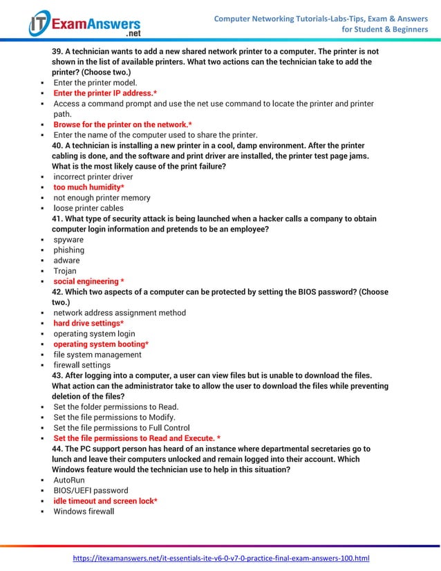 IT Essentials (Version 7.0) - ITE Practice Final Exam Answers | PDF