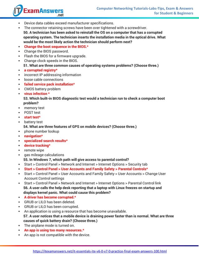 IT Essentials (Version 7.0) - ITE Practice Final Exam Answers | PDF
