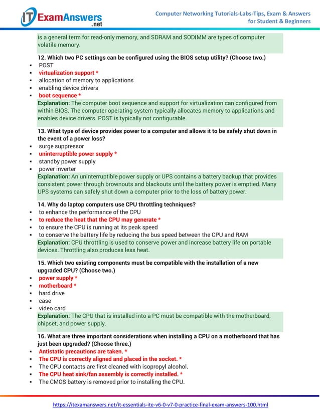 IT Essentials (Version 7.0) - ITE Practice Final Exam Answers | PDF