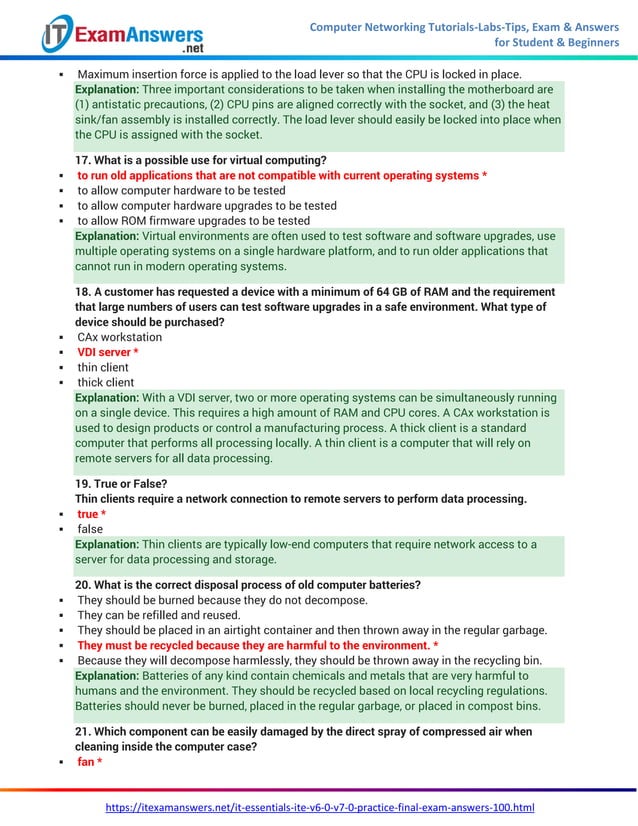 IT Essentials (Version 7.0) - ITE Practice Final Exam Answers | PDF